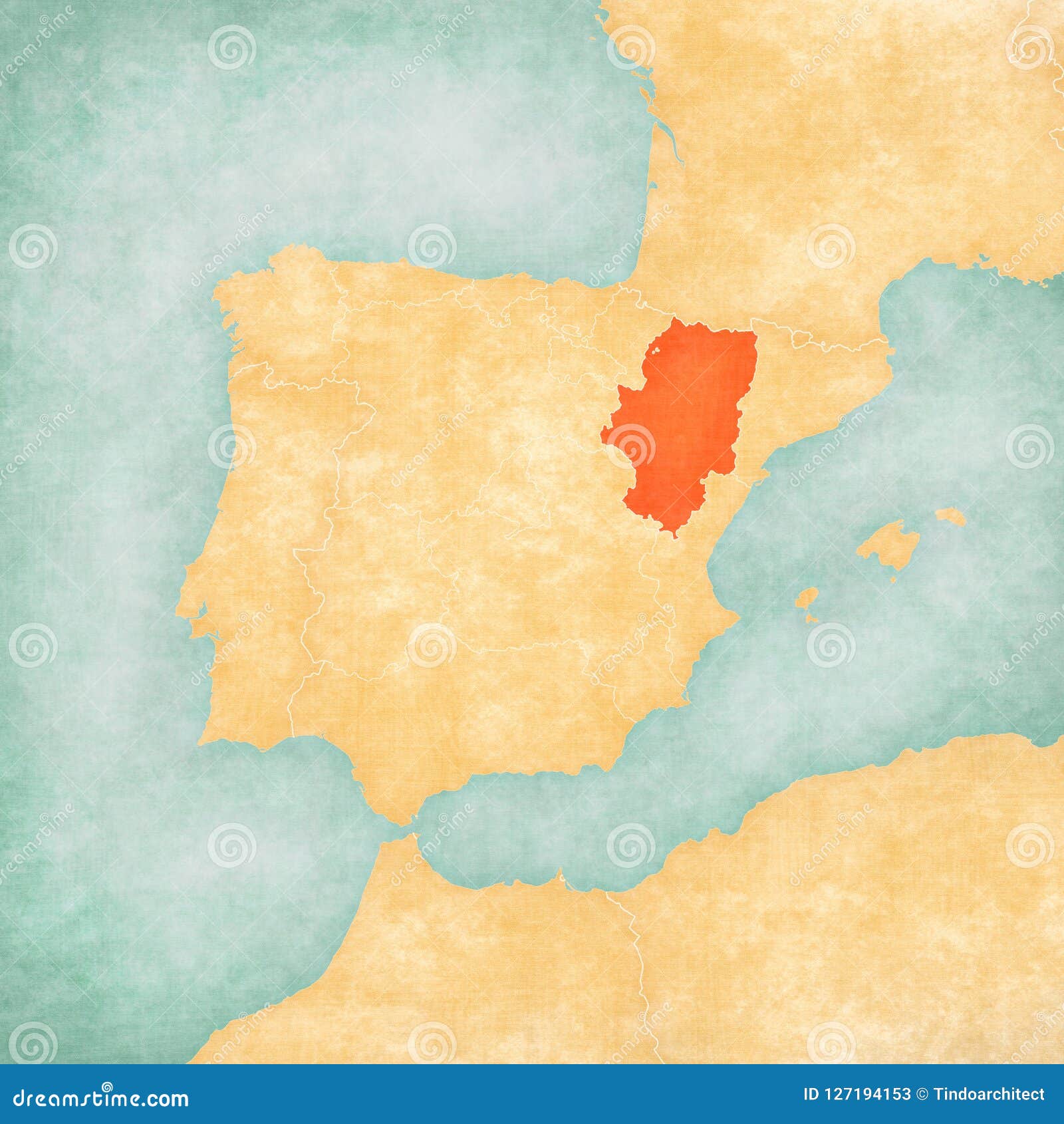 Kaart Van Iberisch Schiereiland - Aragon Stock Illustratie ...