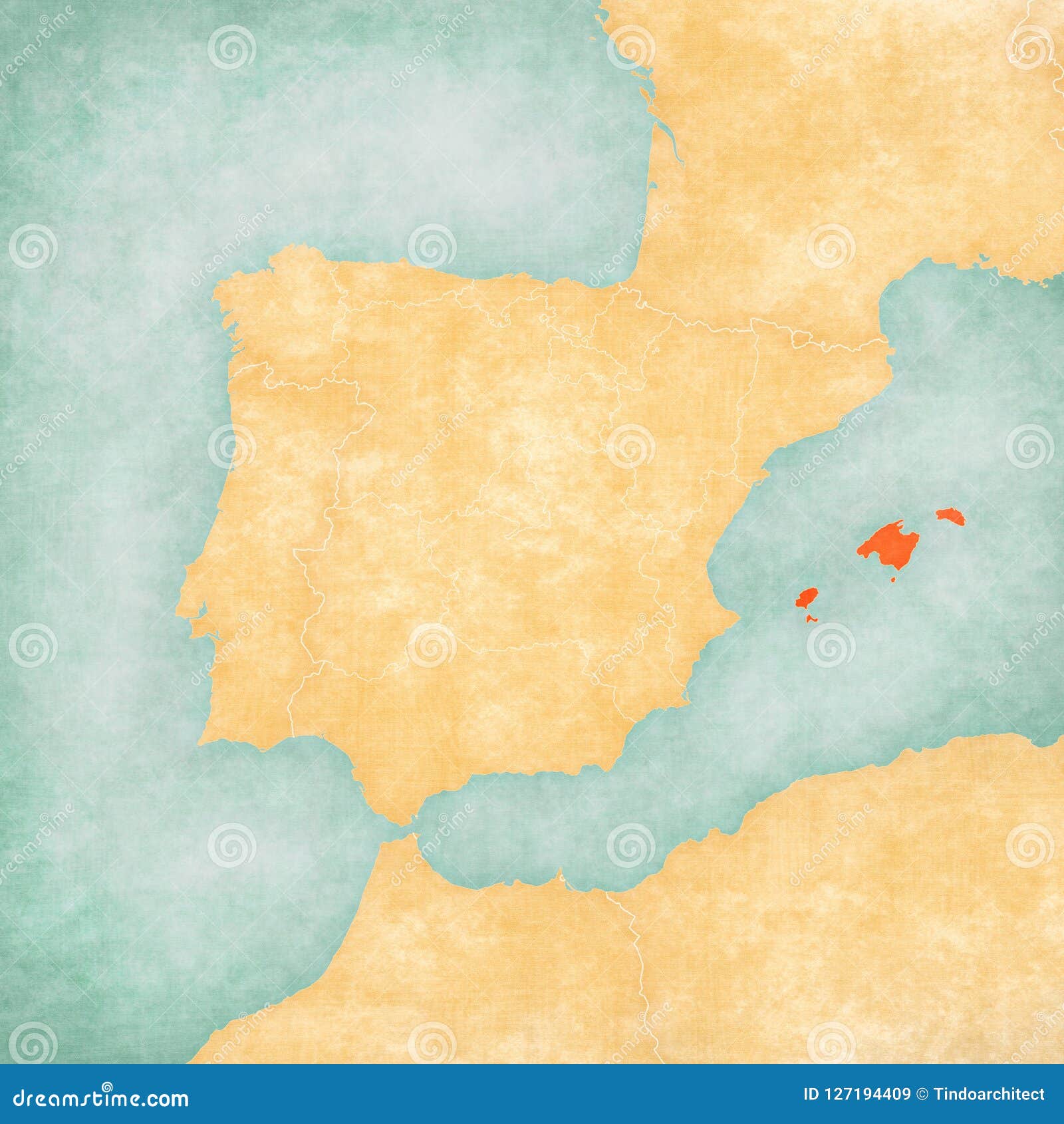 Kaart Van Iberisch Schiereiland - De Balearen Stock Illustratie ...