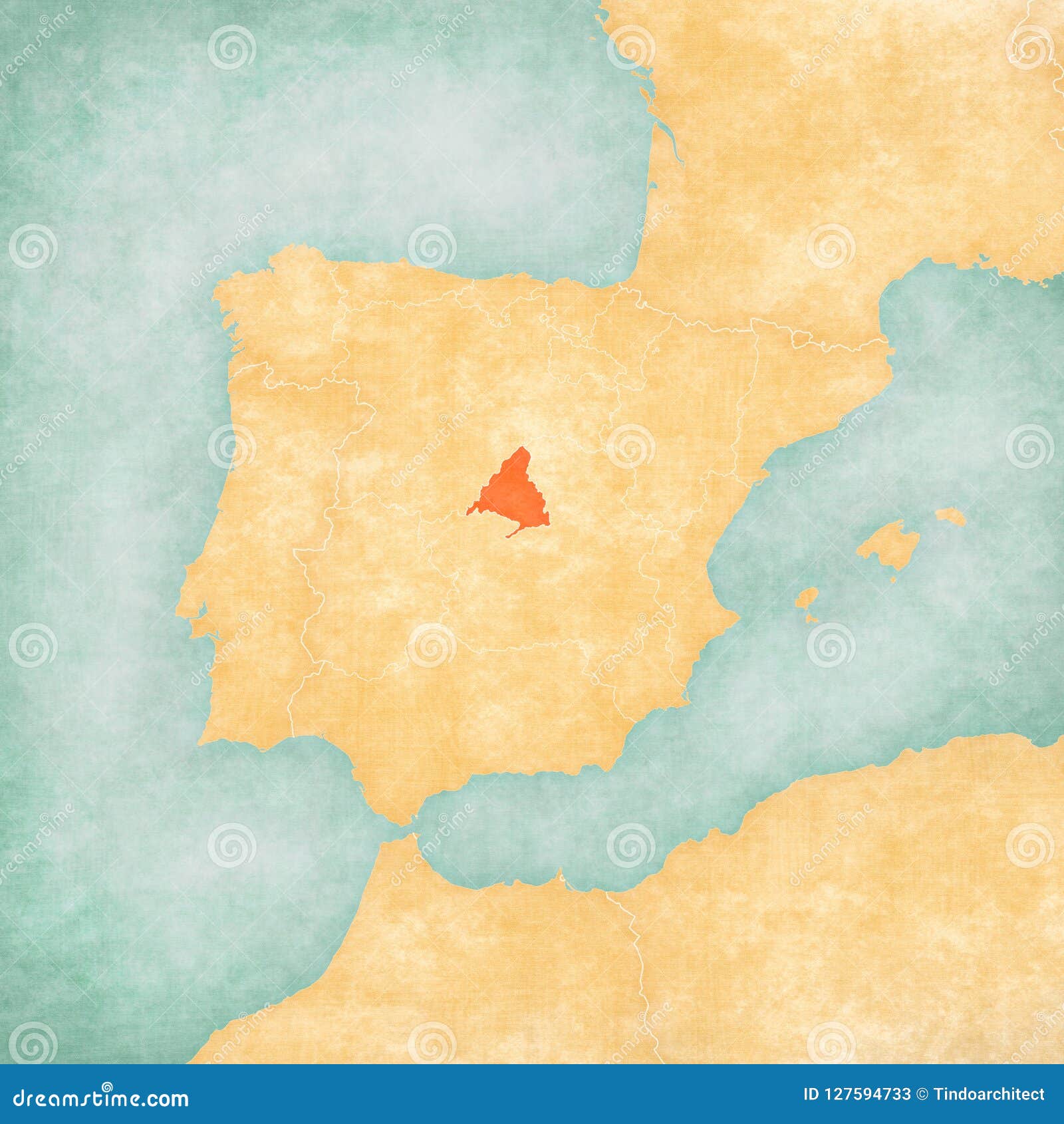 Kaart Van Iberisch Schiereiland - Madrid Stock Illustratie ...