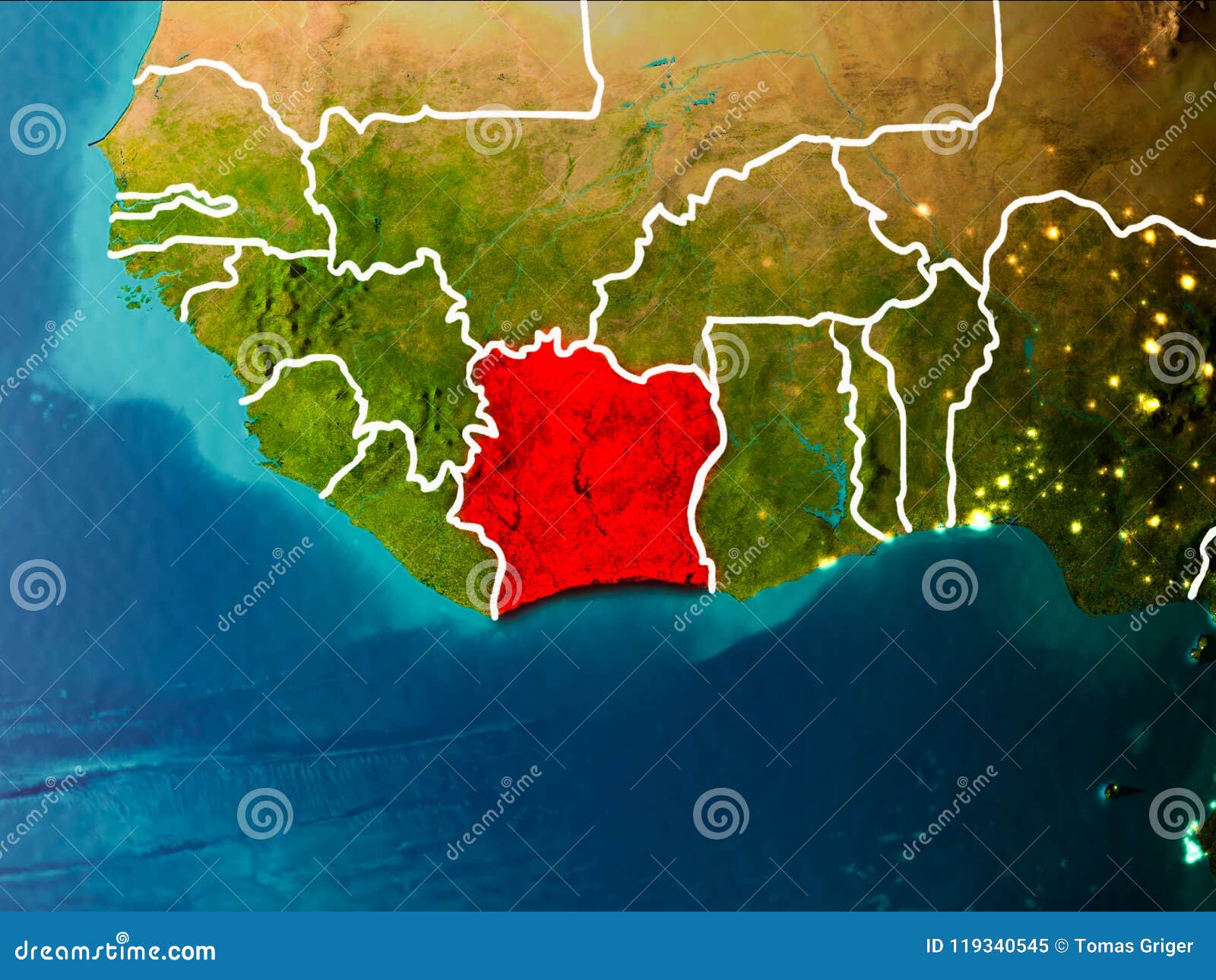 Kaart Van Ivoorkust Ter Wereld Stock Illustratie - Illustration of land ...