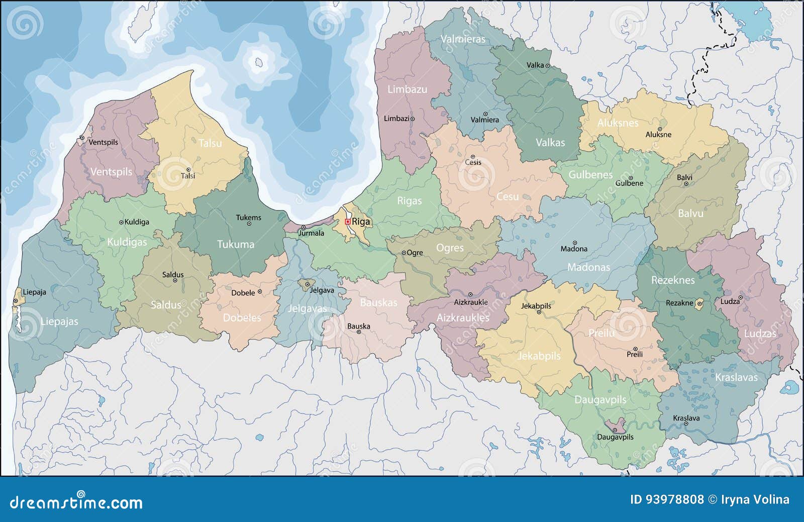 Kaart van Letland vector illustratie. Illustration of lets - 93978808