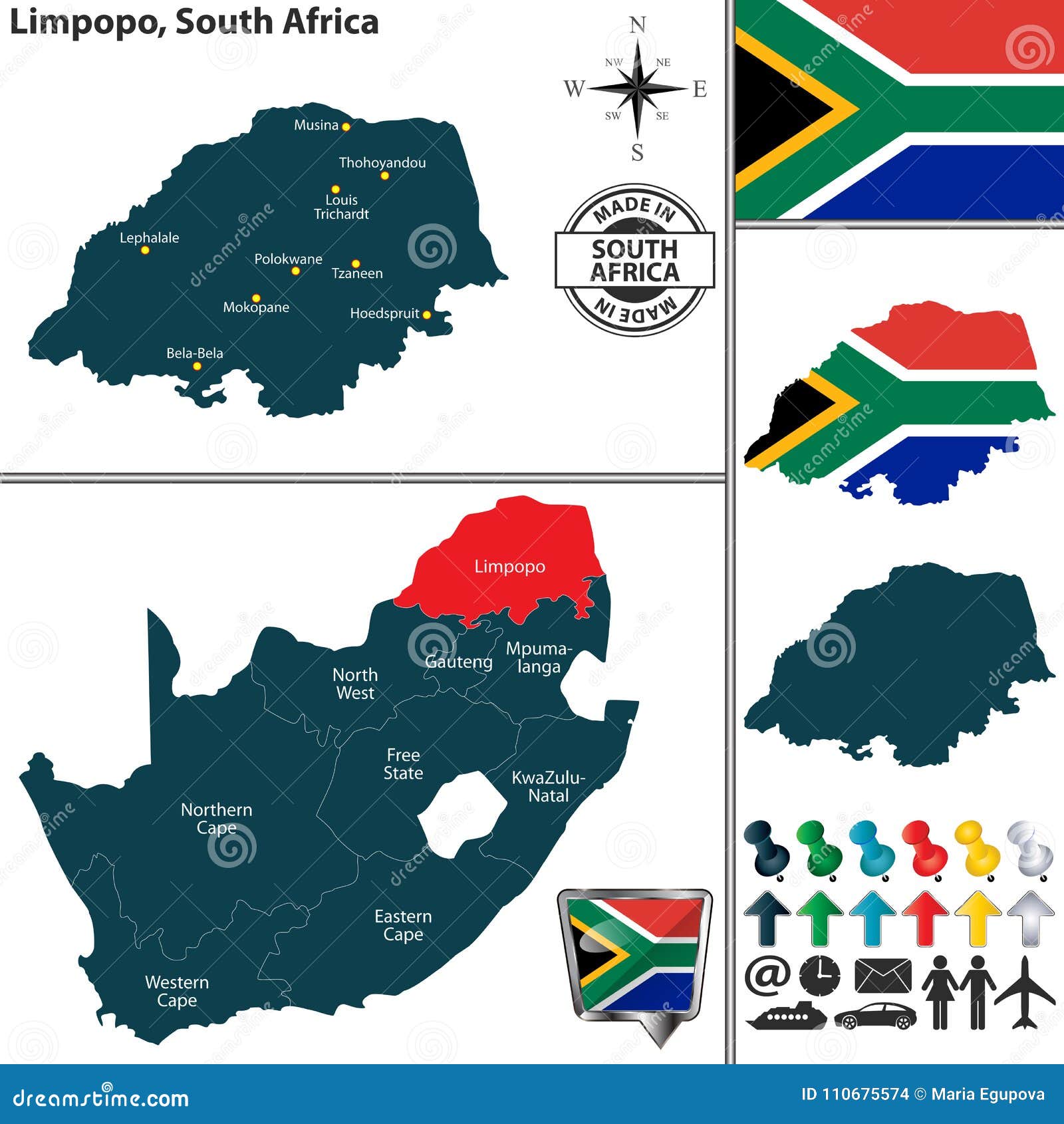 Kaart Van Limpopo, Zuid-Afrika Vector Illustratie - Illustration of ...