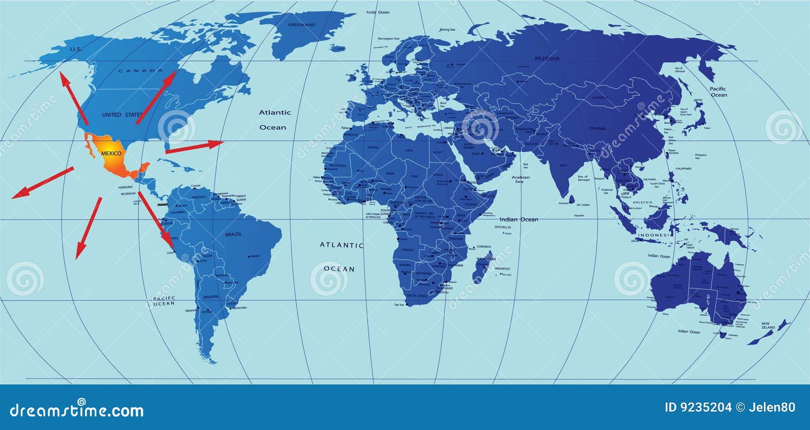 Kaart van Mexico vector illustratie. Illustration of begrip - 9235204