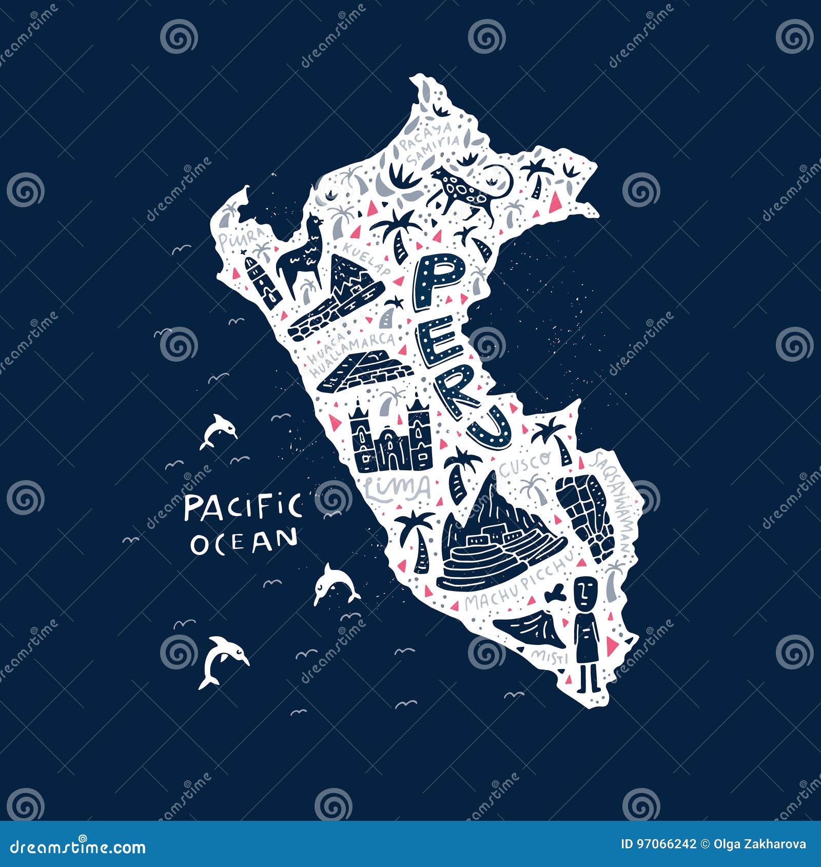 Kaart van Peru vector illustratie. Illustration of geïsoleerd - 97066242