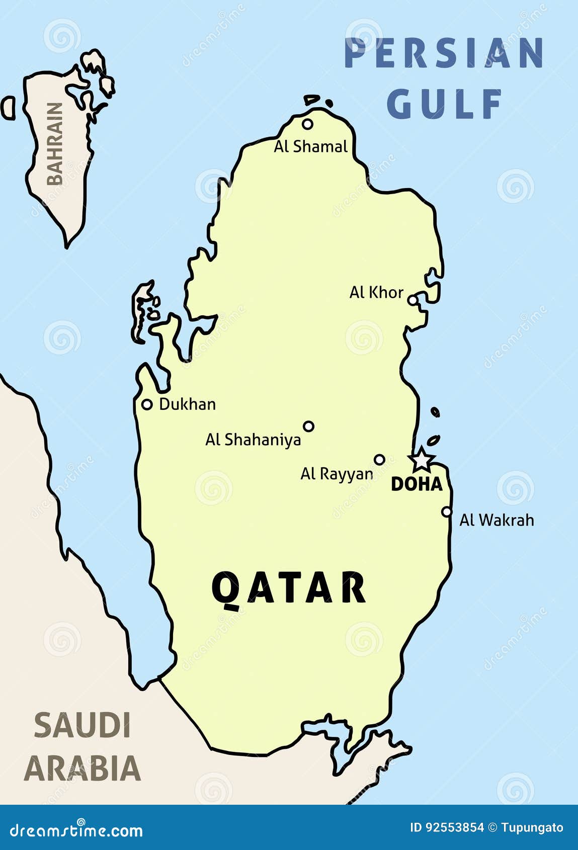 Kaart van Qatar vector illustratie. Illustration of vorm - 92553854