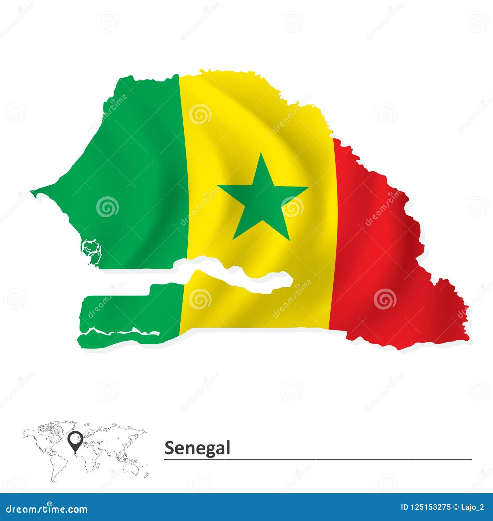 Kaart van Senegal met vlag vector illustratie. Illustration of grens - 125153275