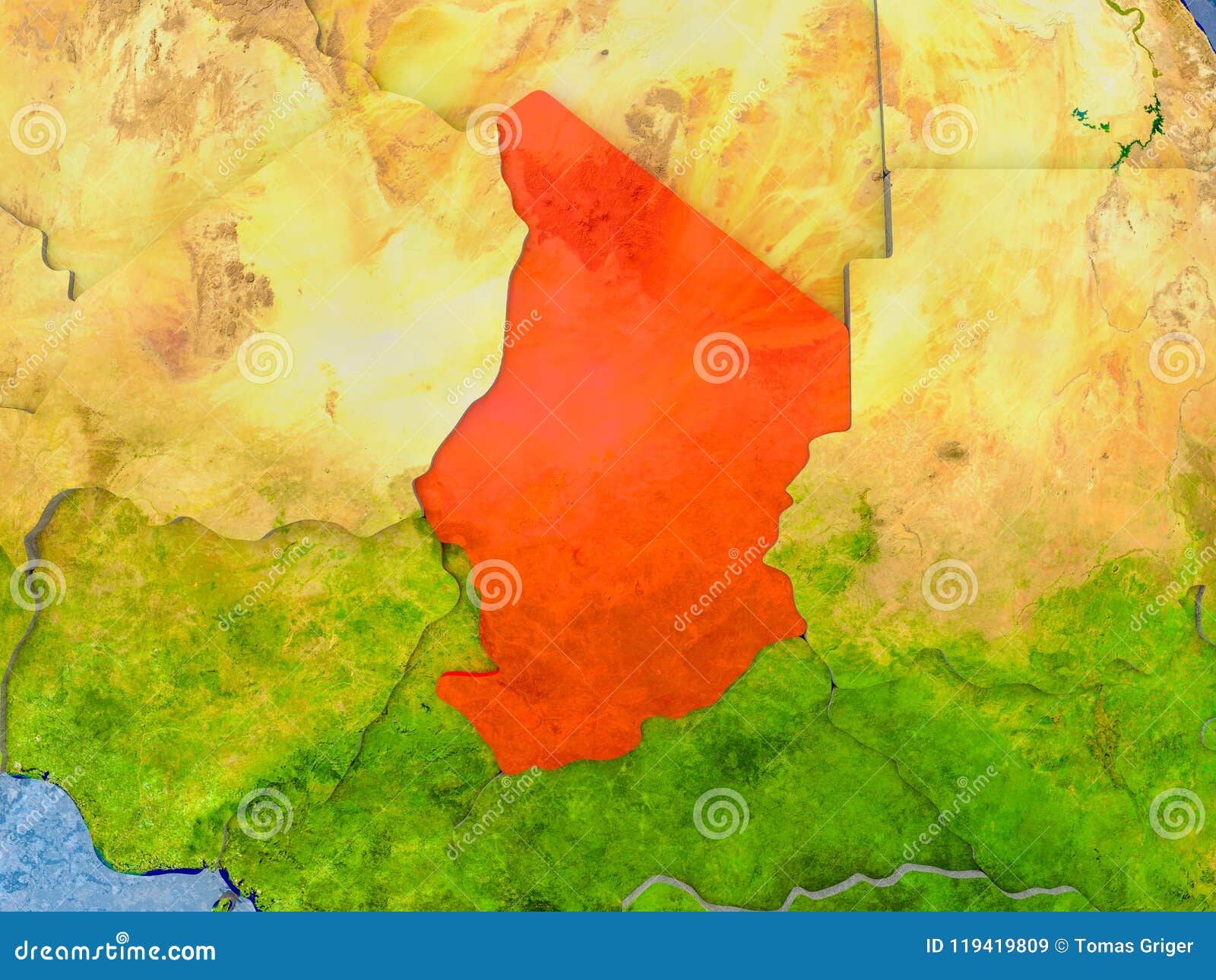 Kaart van Tsjaad stock illustratie. Illustration of grens - 119419809