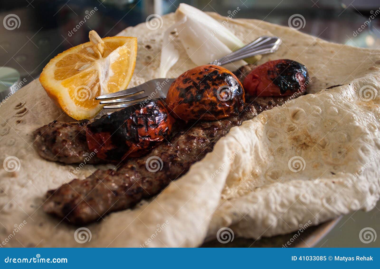 Kabab with flat bread stock image. Image of grilled, kabab - 41033085