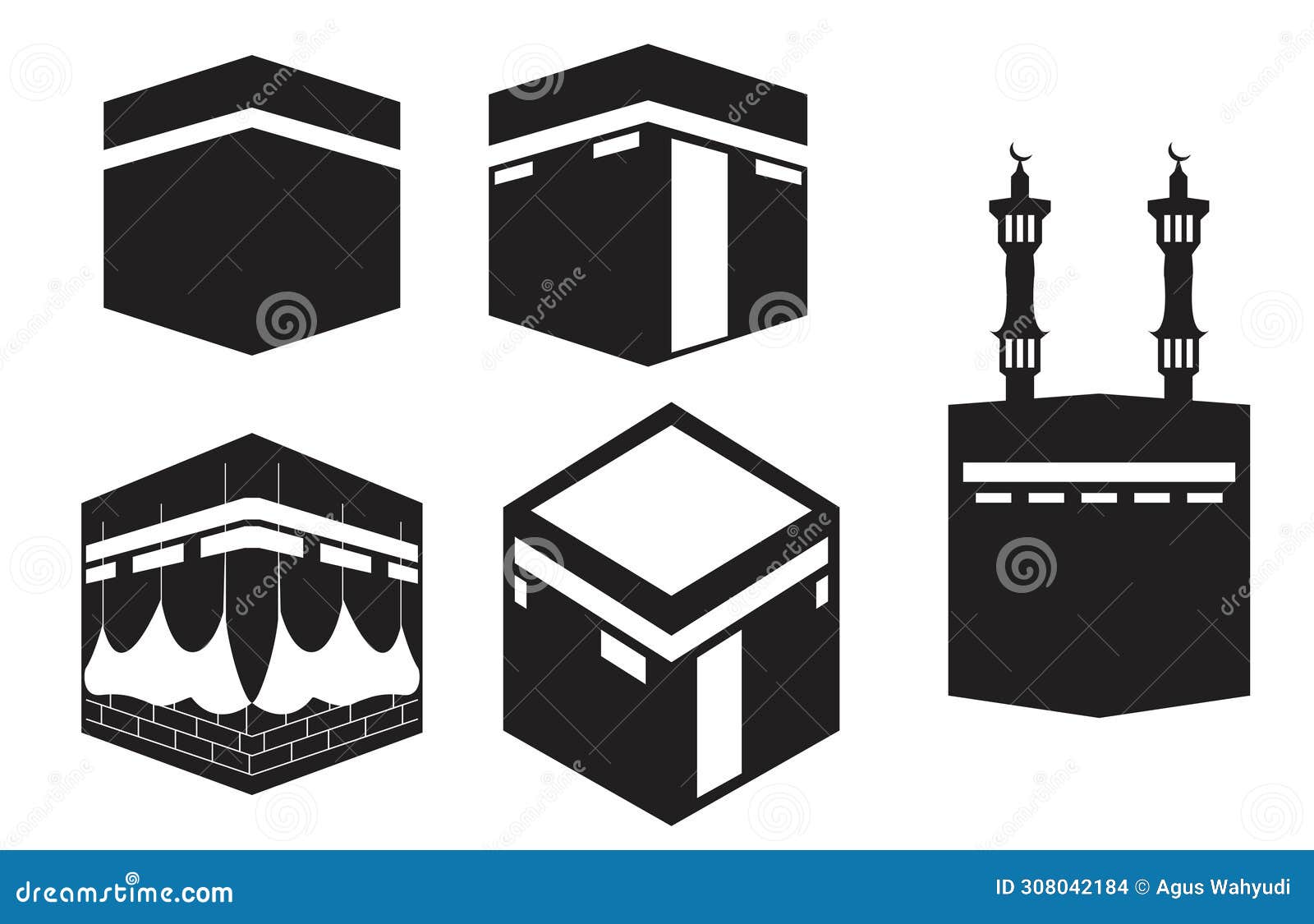 Set of Kabah Icon Silhouette or Mosque Icon Silhouette Isolated. 3D ...