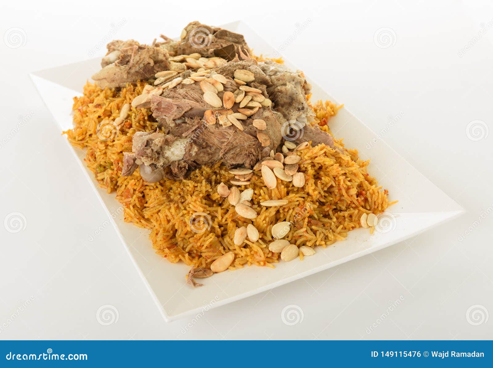 Kabsa with Cooked Meats in White Background - Mandi Rice Kabsah with ...