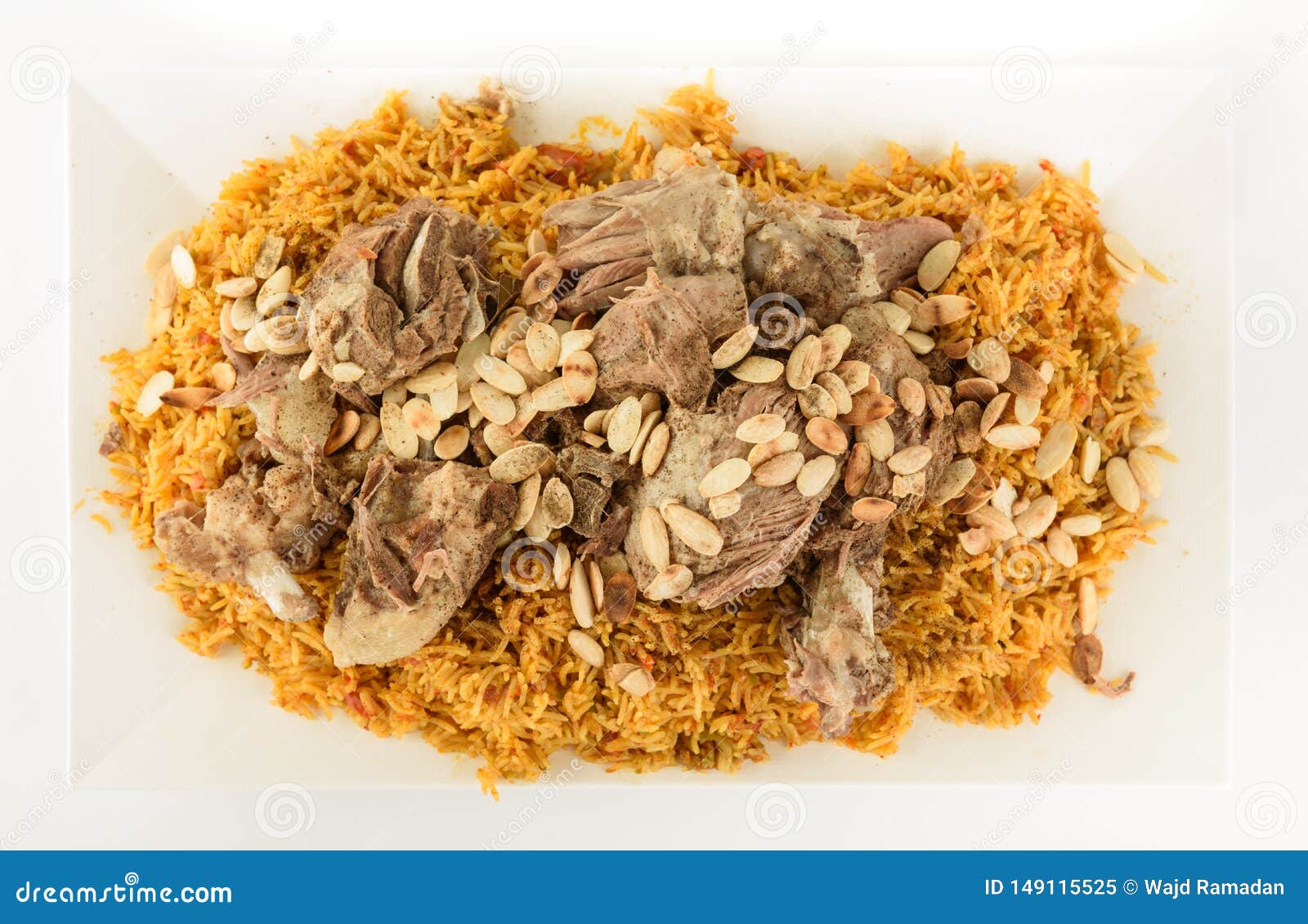 Kabsa with Cooked Meats in White Background - Mandi Rice Kabsah with ...