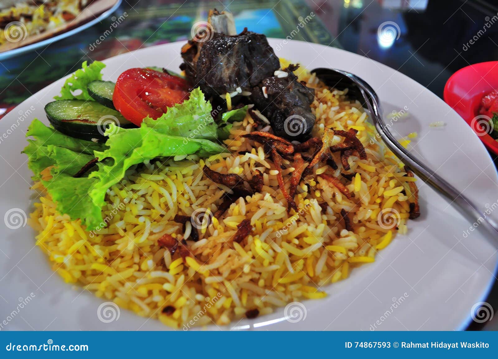 Kabsa rice stock image. Image of eating, lamb, lettuce - 74867593