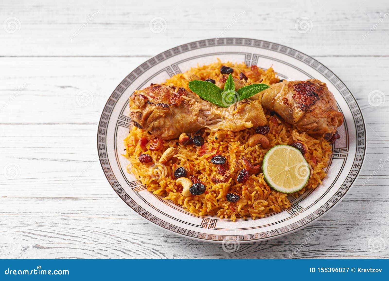 Kabsa At White Wooden Background Kabsa Is Traditional Saudi Arabian