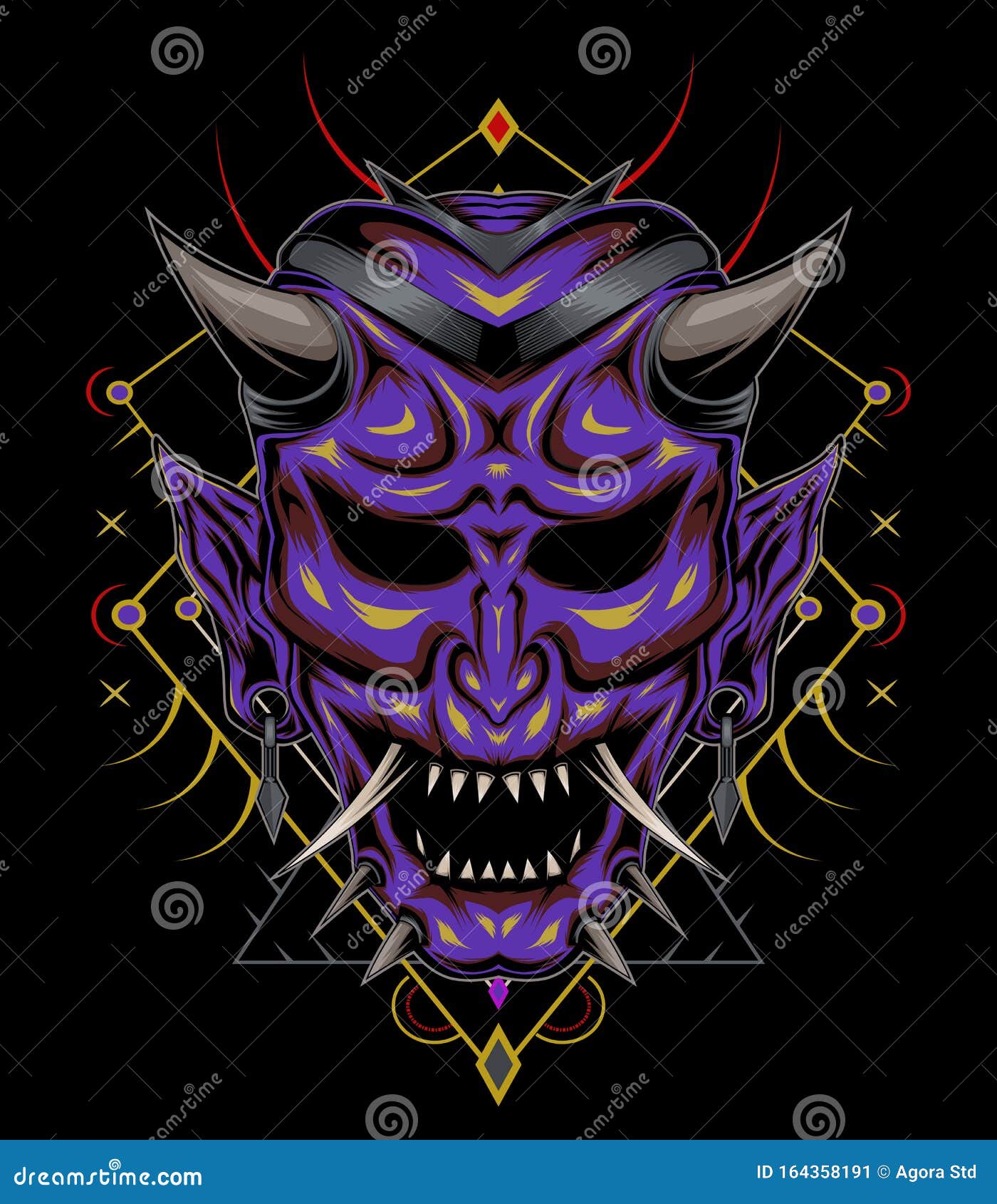 Kabuki Illustration. Red Devil Face Illustration. Head of Red Demon ...