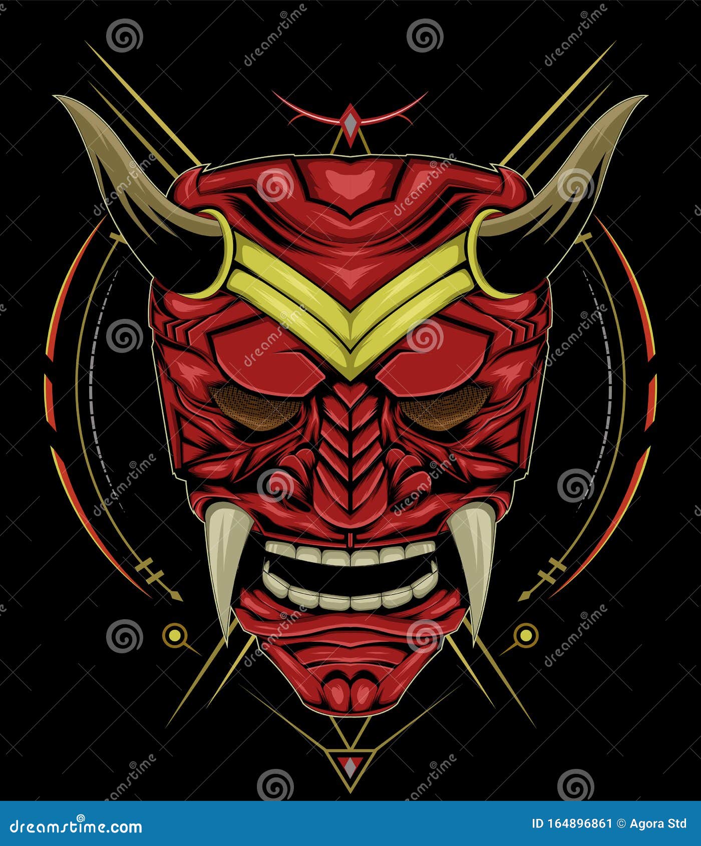 Kabuki Illustration. Red Devil Face Illustration. Head Of Red Demon ...