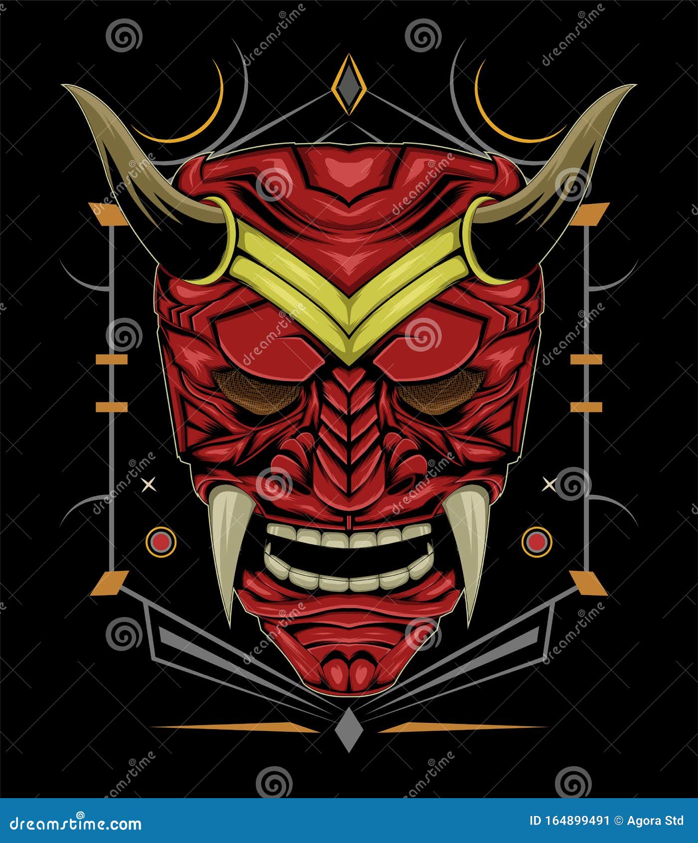 Kabuki Illustration. Red Devil Face Illustration. Head Of Red Demon ...
