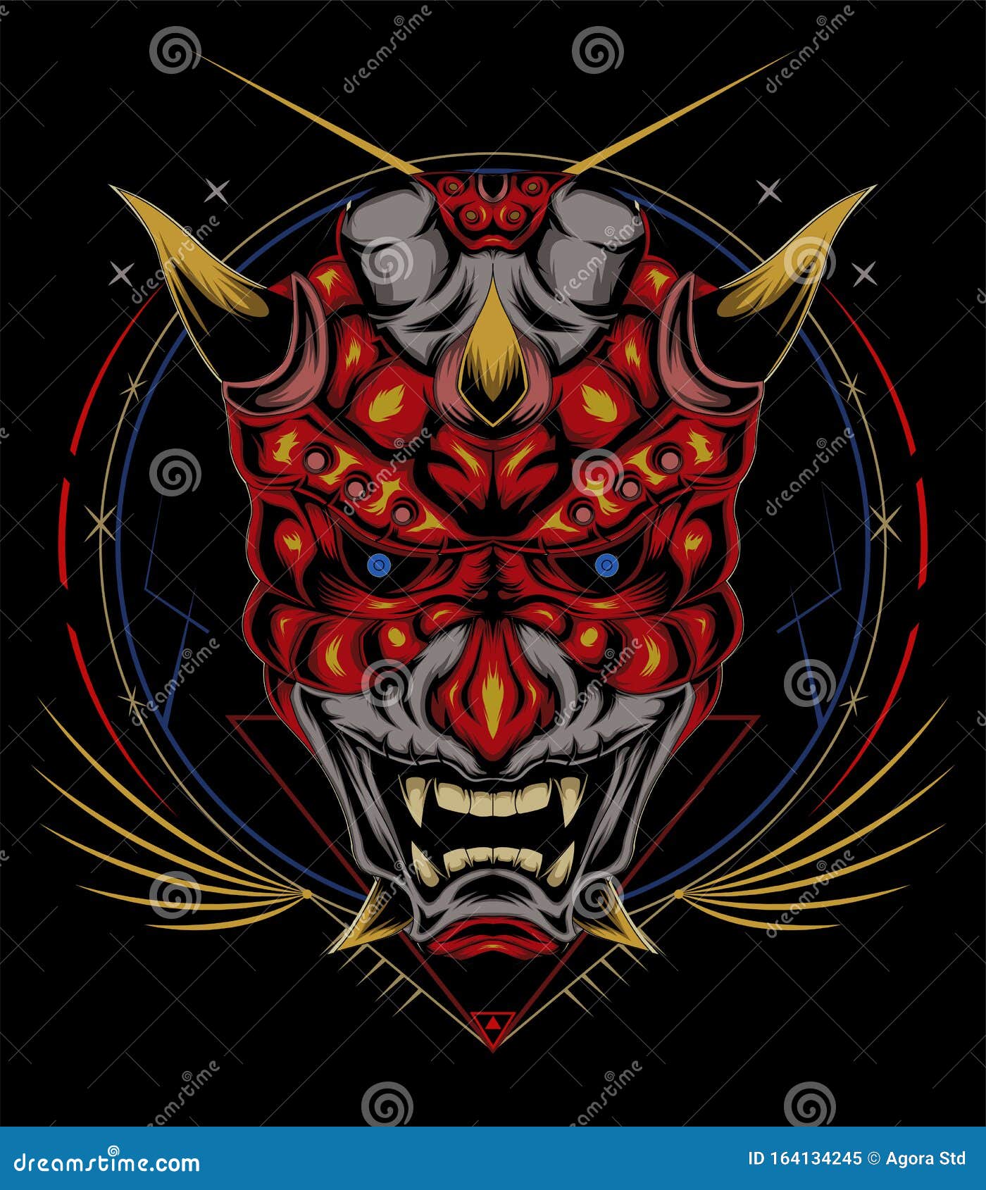 Kabuki Illustration. Red Devil Face Illustration. Head Of Red Demon ...