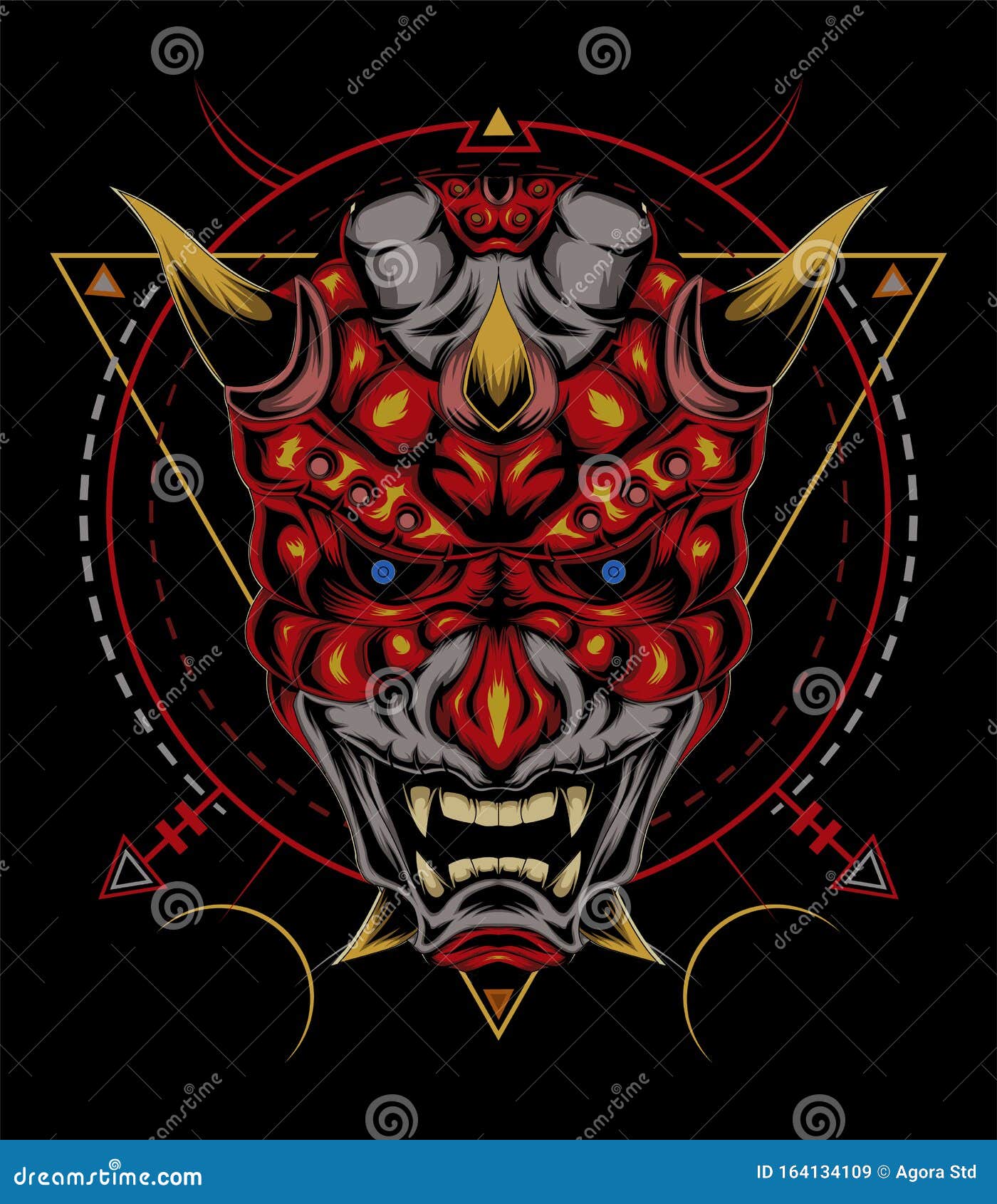 Kabuki Illustration. Red Devil Face Illustration. Head Of Red Demon ...