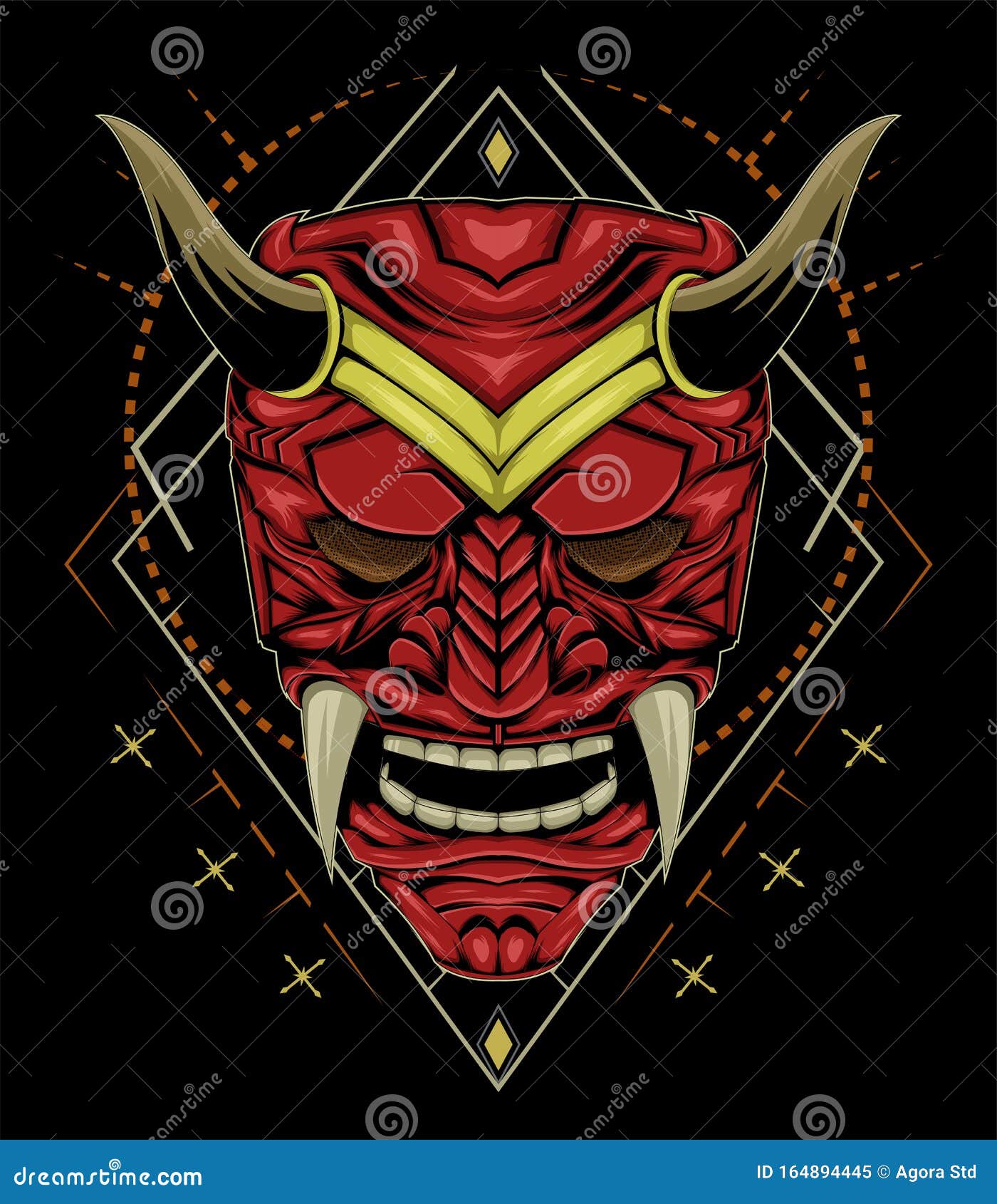 Kabuki Illustration. Red Devil Face Illustration. Head Of Red Demon ...