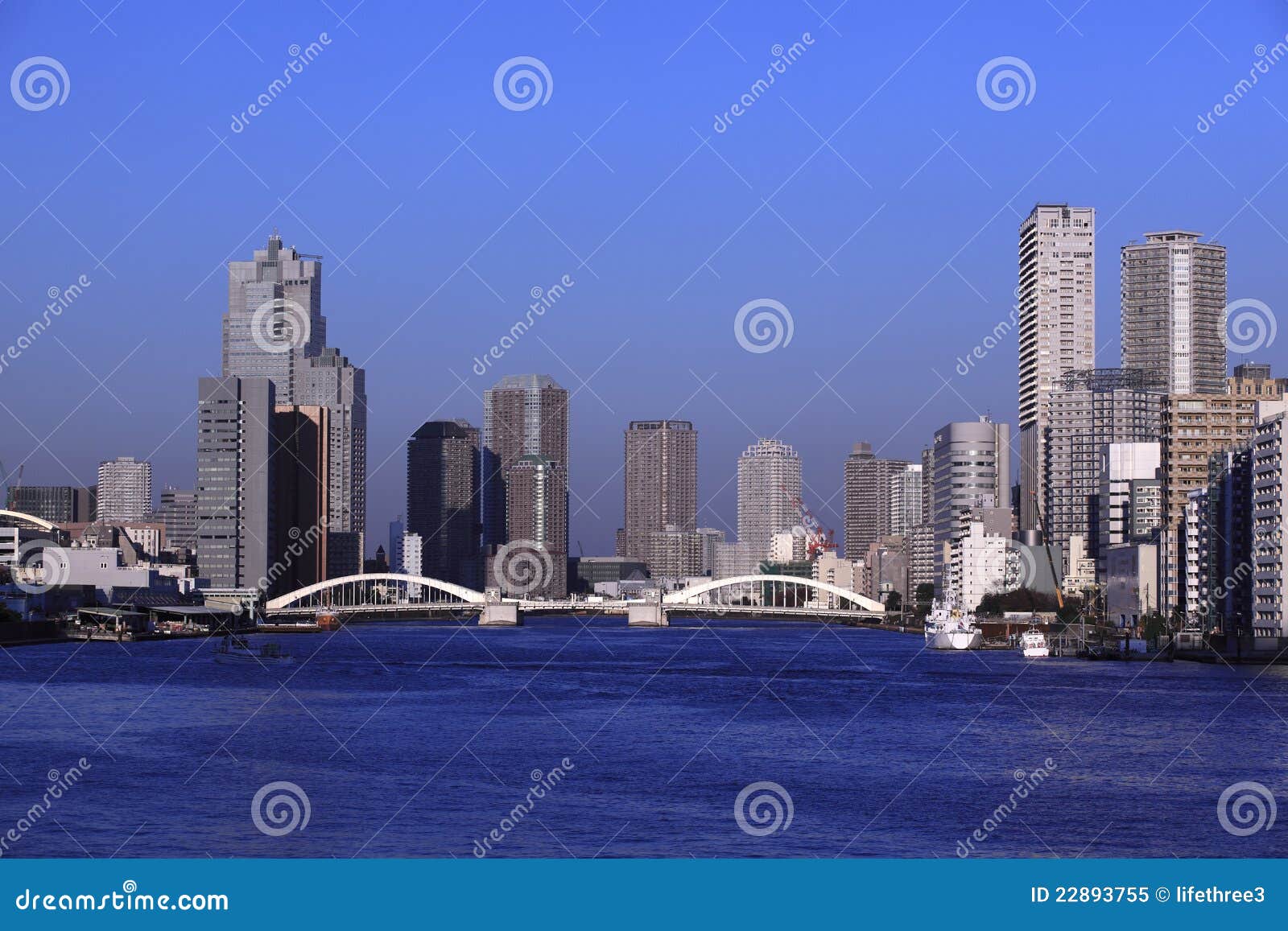 Kachidoki Bridge and Sumida River in Tokyo, Japan Stock Image - Image ...