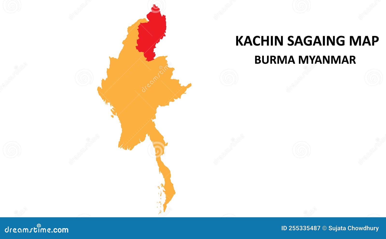 Kachin State And Regions Map Highlighted On Burma Myanmar Map Cartoon ...