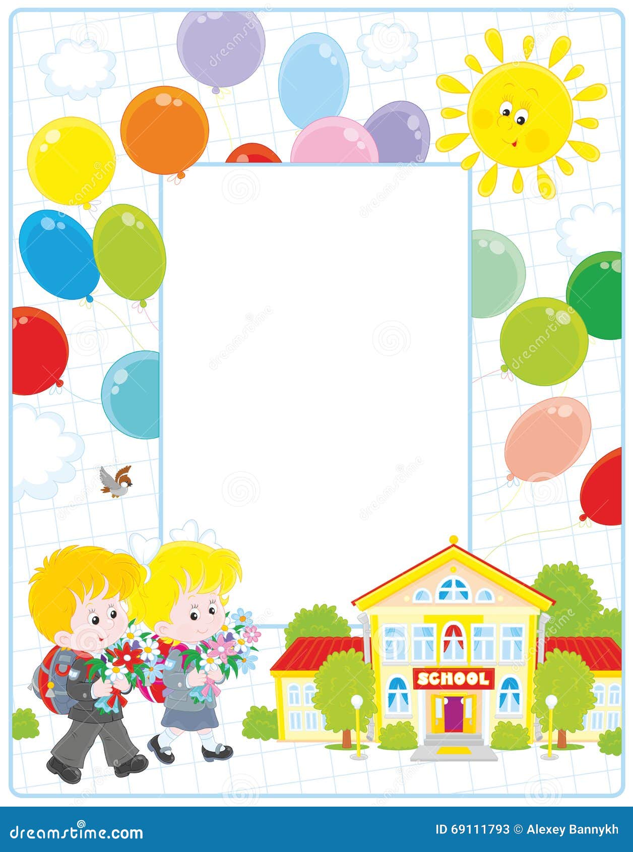 Kader Met Schoolkinderen En Een School Vector Illustratie ...