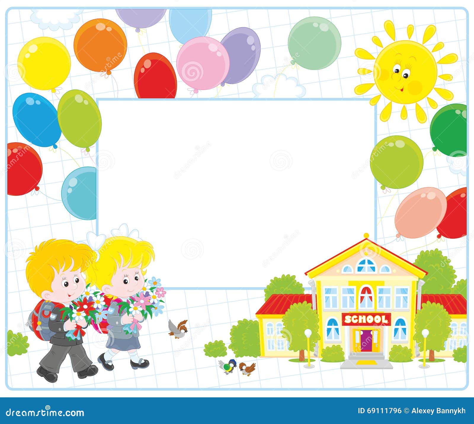 Kader Met Schoolkinderen En Een School Vector Illustratie ...