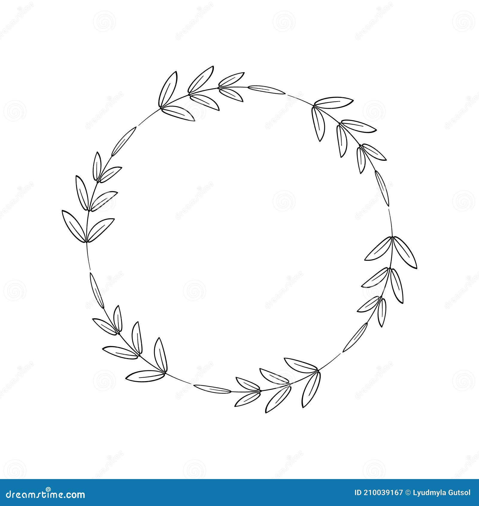 Kader Van Twijgen Met Bladeren. Eenvoudige, Ronde, Lineaire Stijl ... Kader Van Twijgen Met Bladeren. Eenvoudige, Ronde, Lineaire Stijl ...