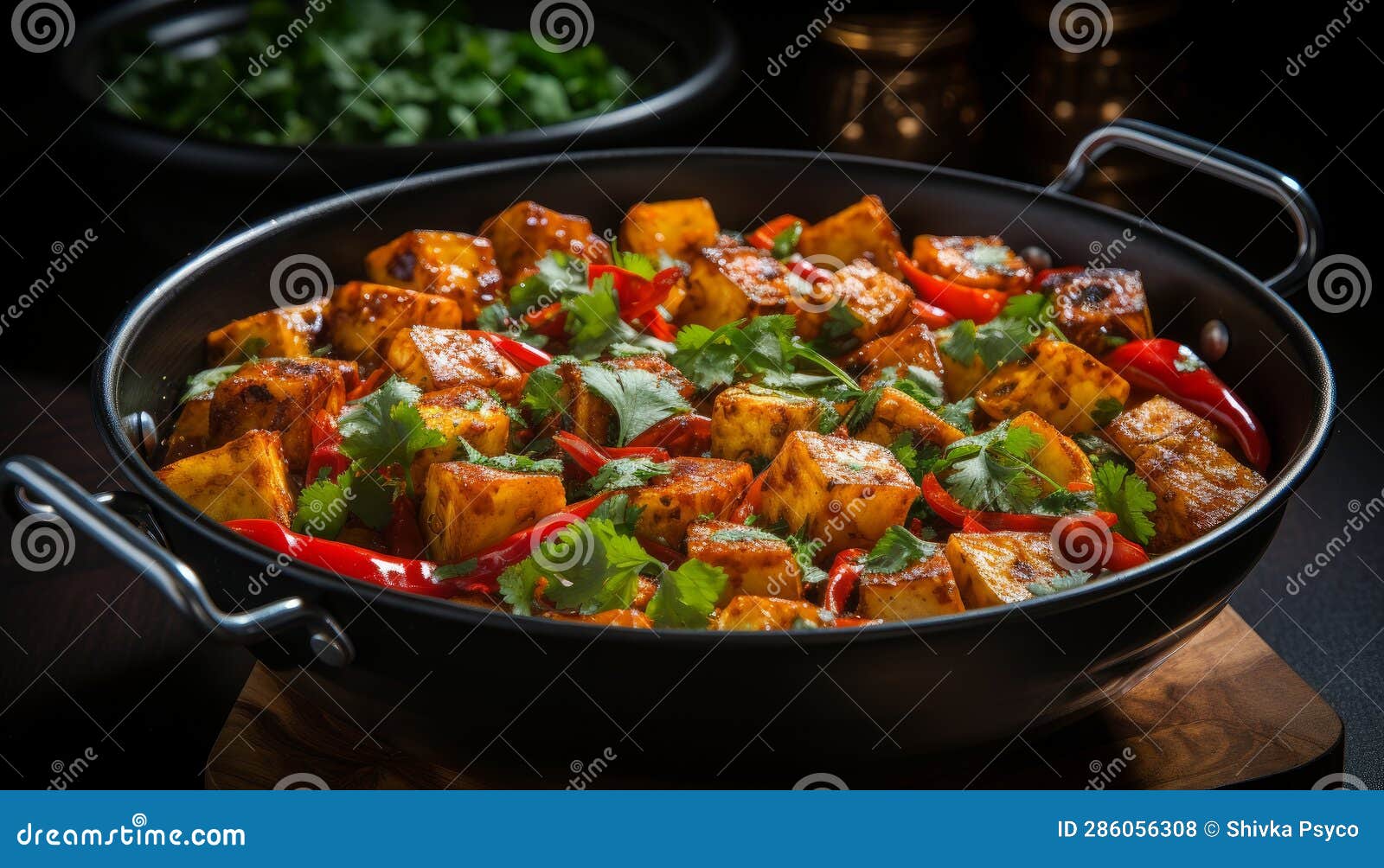 Kadhai Paneer in Black Kadhai Generative AI Stock Illustration ...