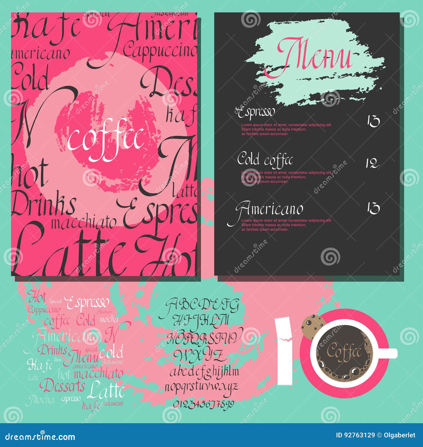 Kafe menu set stock illustration. Illustration of cappuccino - 92763129