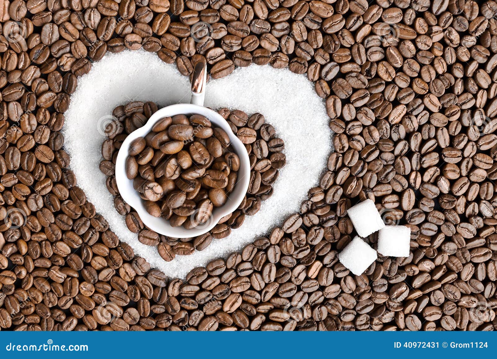 Kaffee-Herz und Zucker stockbild. Bild von liebe, frische - 40972431