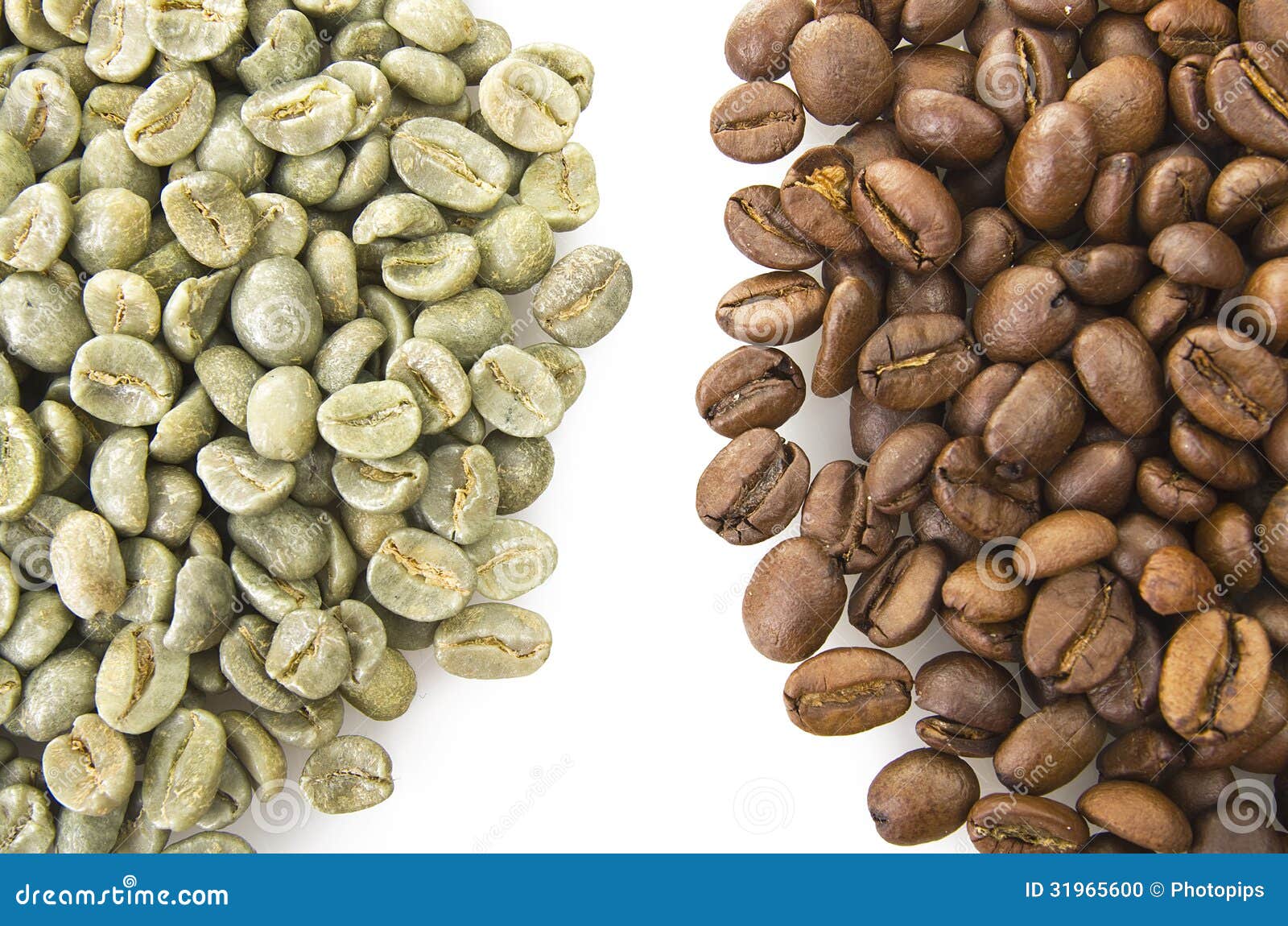 Kaffeebohnen Roh Und Geröstet Stockfoto - Bild von getränk, saatgut ...