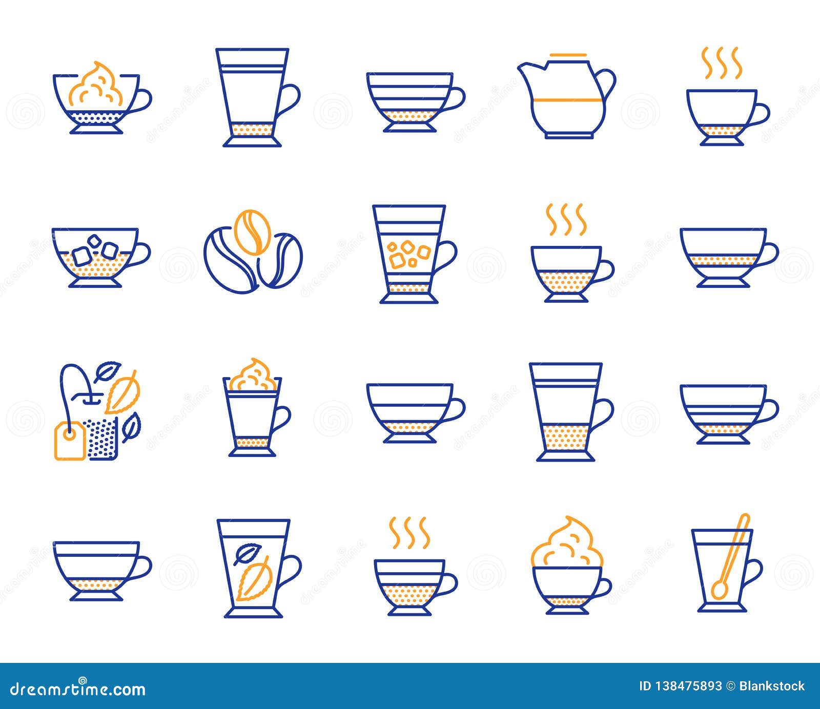 Kaffetyper Och Tesymboler Mocka Cappuccino Vektor Vektor Illustrationer ...