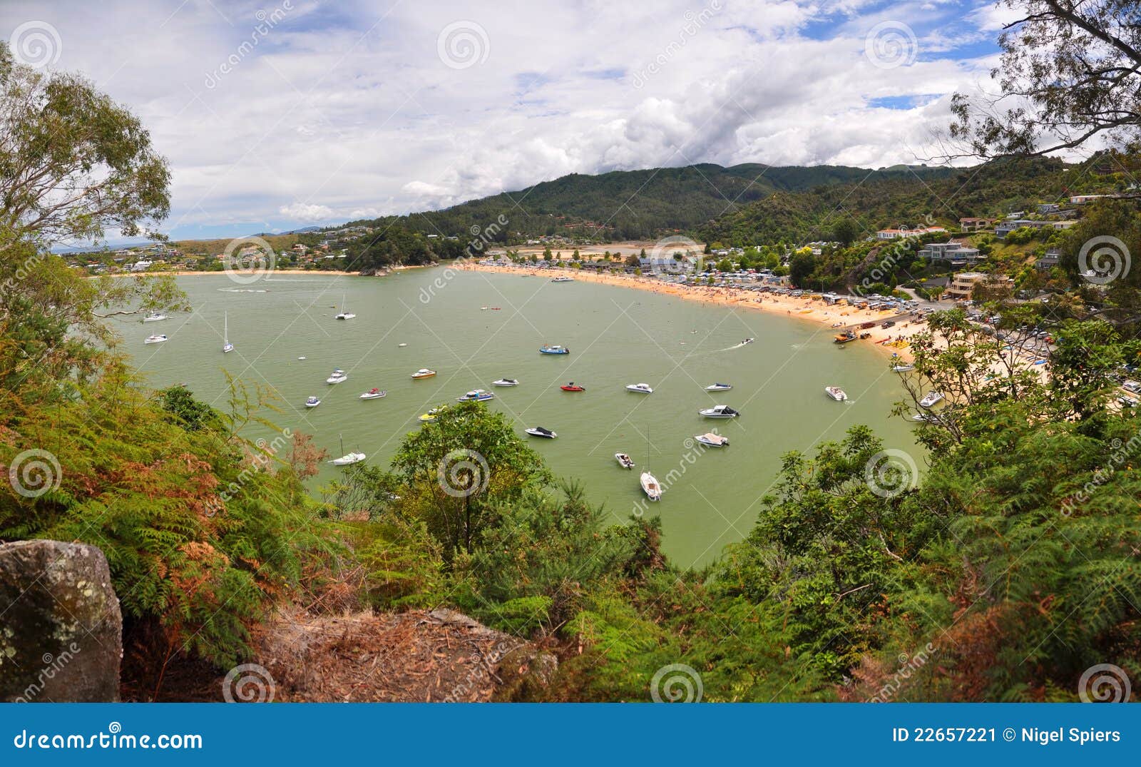 Kaiteriteri Beach Panorama, New Zealand Stock Image - Image of motor ...