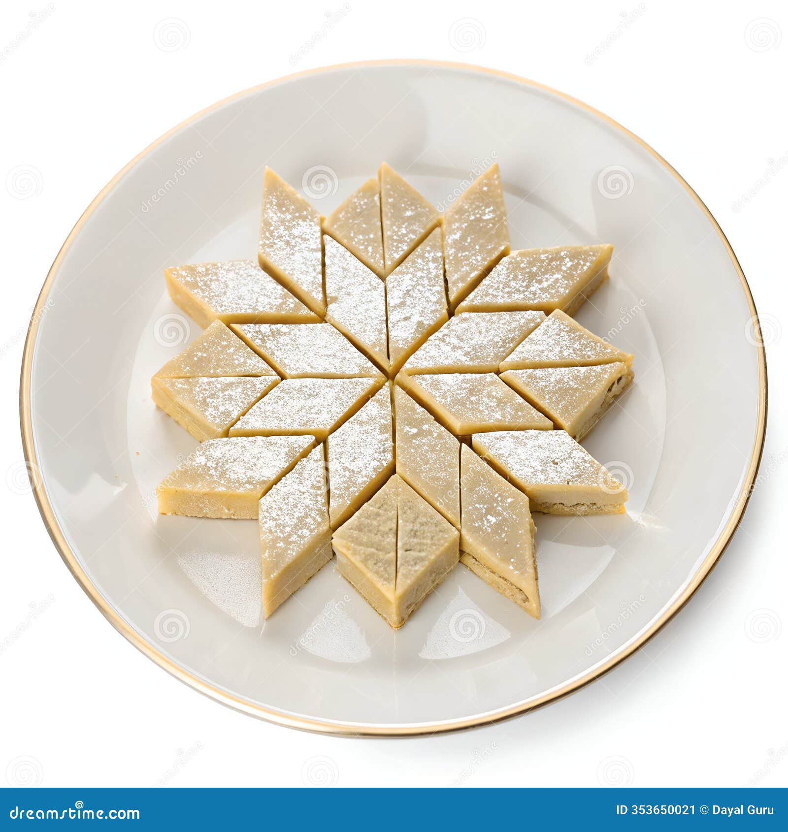 Kaju Katli On White Plate Top View Isolated On White Background Royalty ...