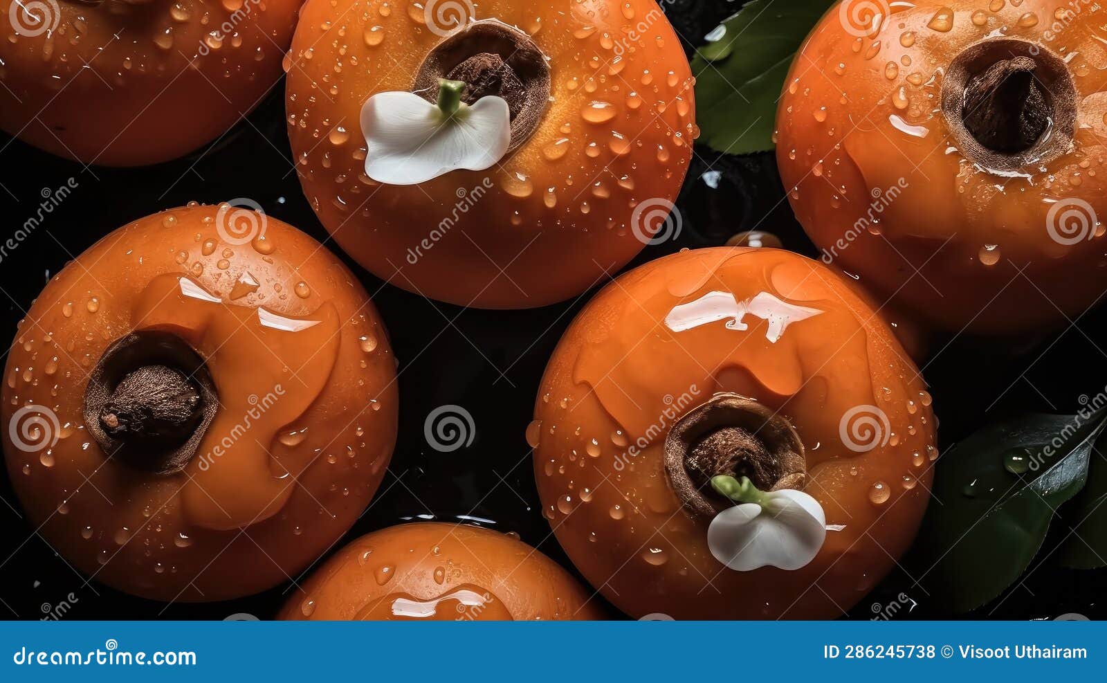 Kaki with Leaves and Water Drops, Kaki Background Stock Illustration ...