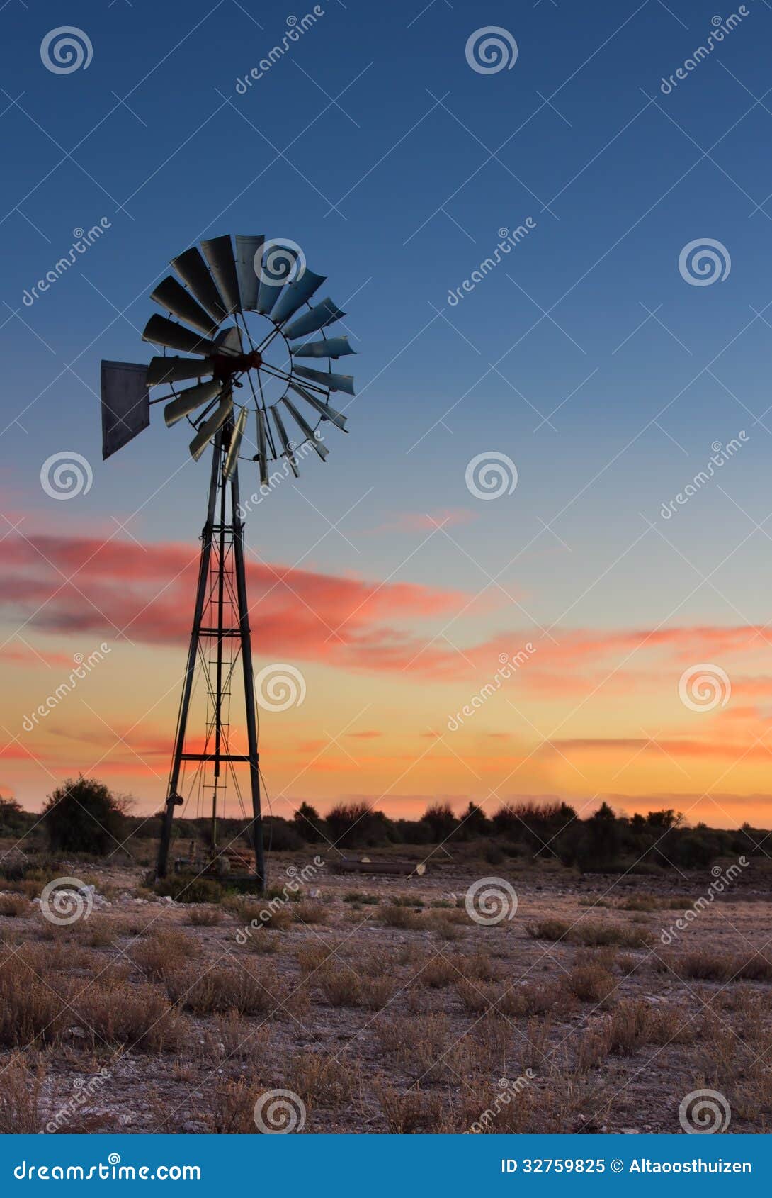 Kalahati Sunset with Trees Grass Windmill and Blue Sky Stock Image ...