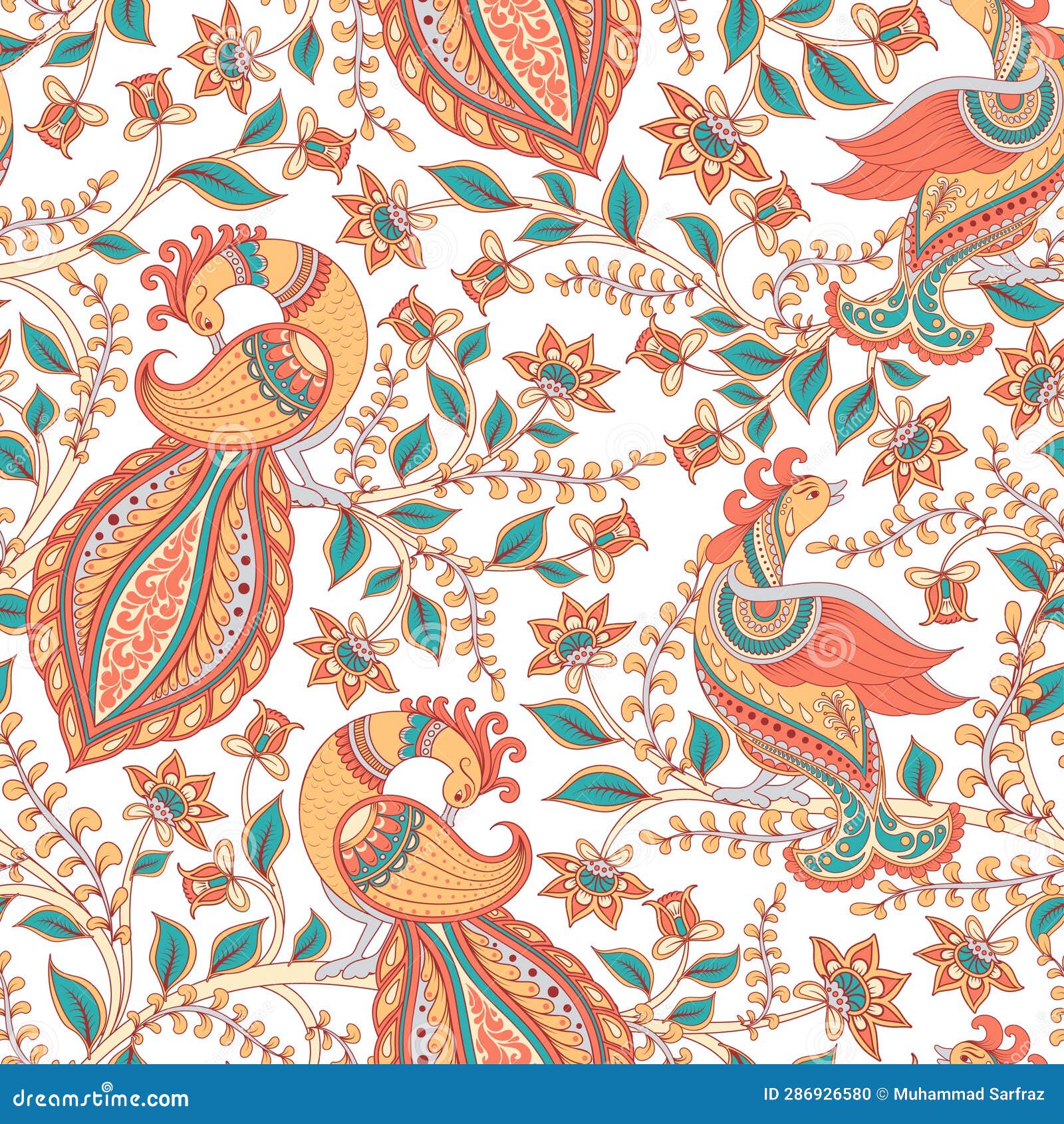 Kalamkari Style Ornamental Style Seamless Pattern Stock Illustration ...