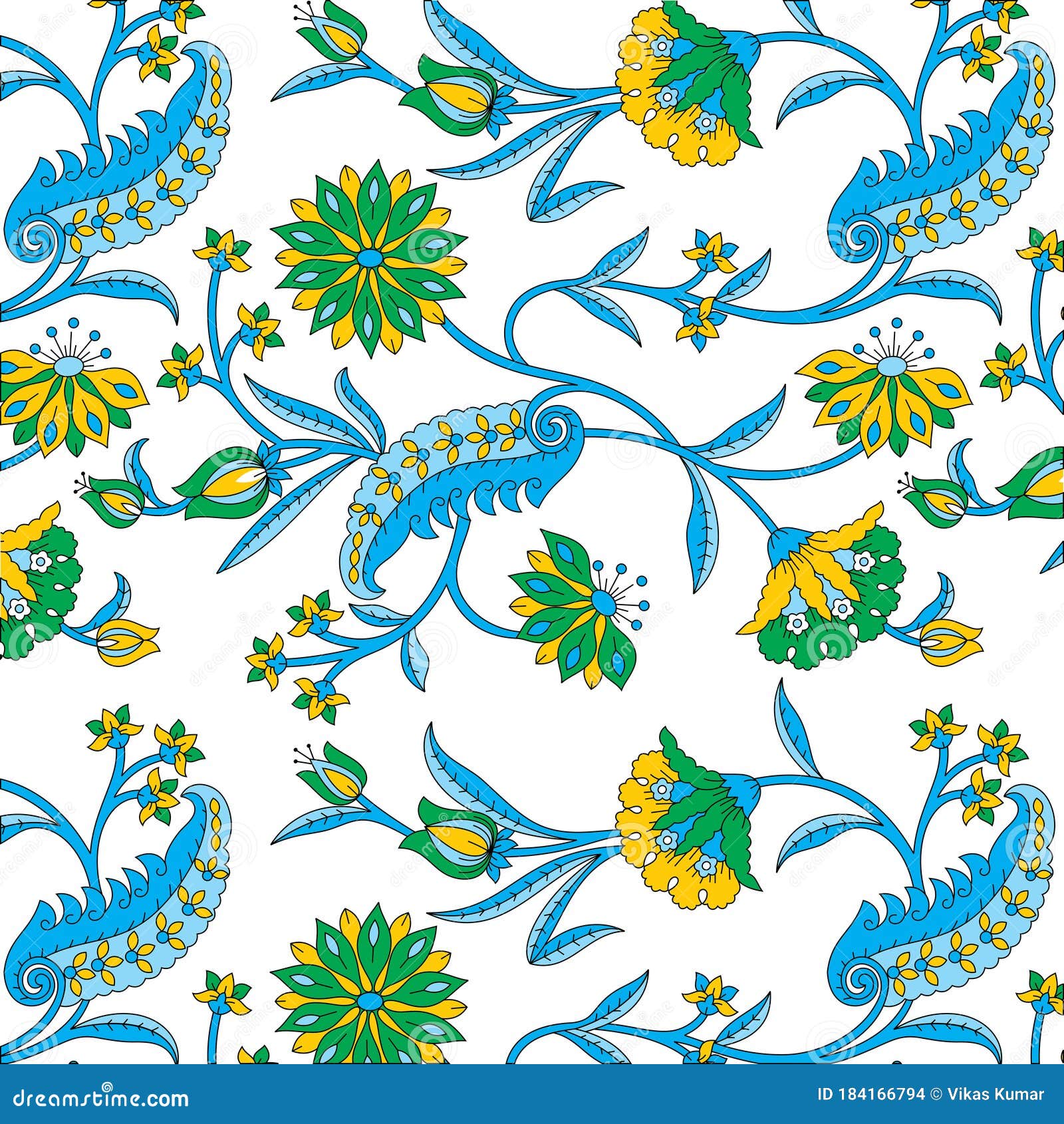 Kalamkari Vector Flower Leaf Pattern Design. Stock Vector ...