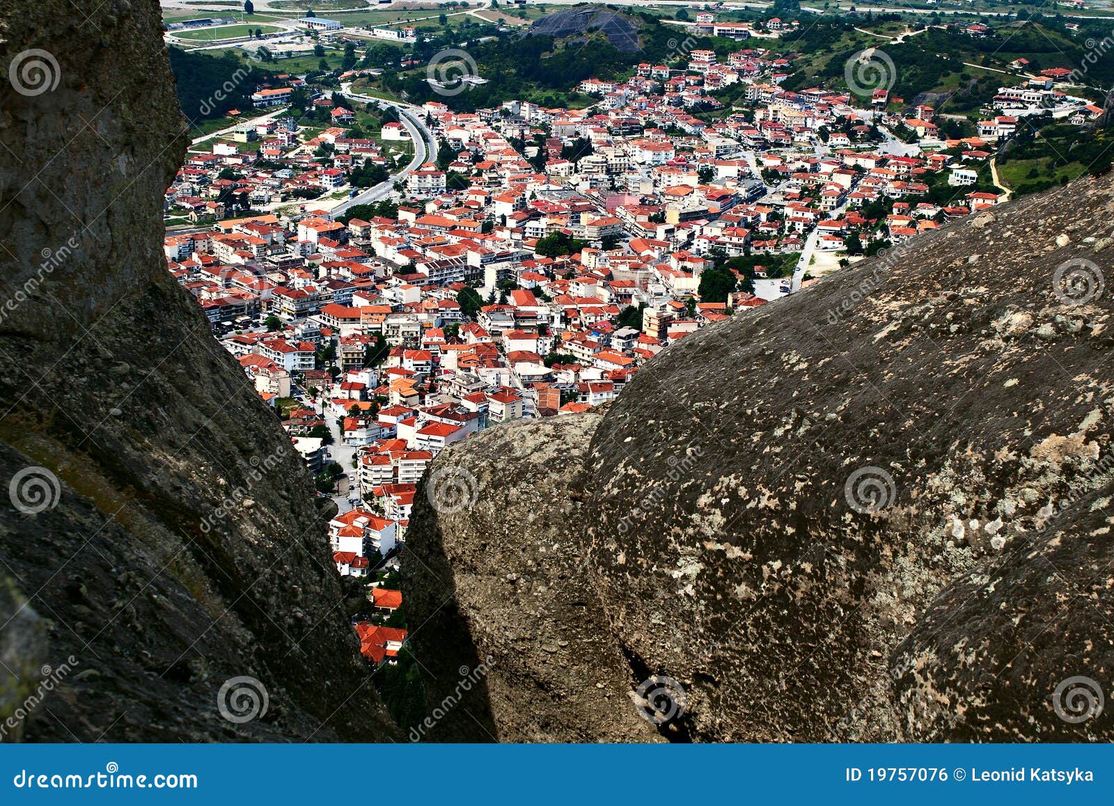 Kalampaka City Under Rocks, Meteora, Greece Stock Photo - Image of ...