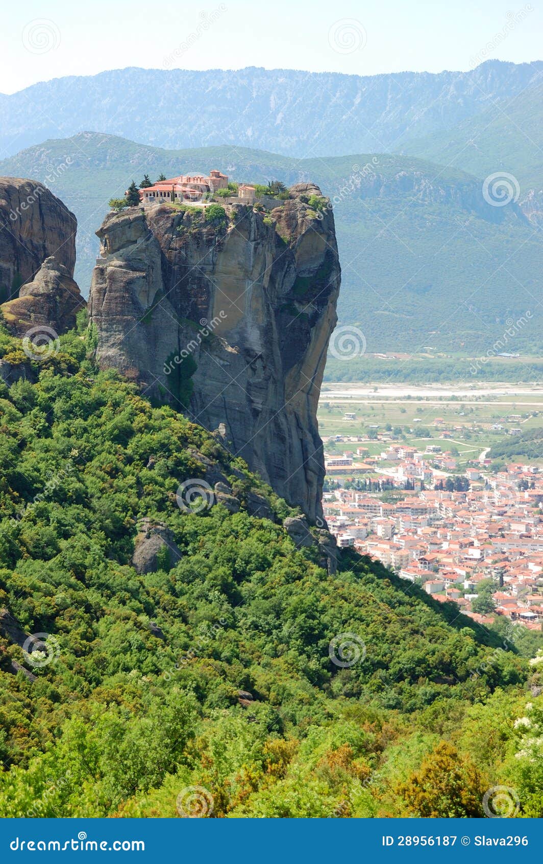 Kalampaka Town and Rock with Holy Trinity Monastery on a Top Stock ...