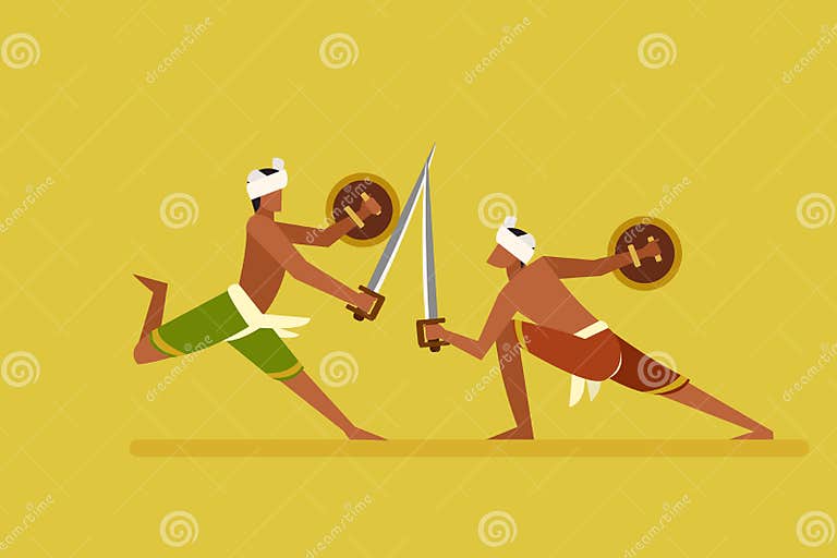 People Performing Indian Martial Art `Kalaripayattu` Stock Vector ...