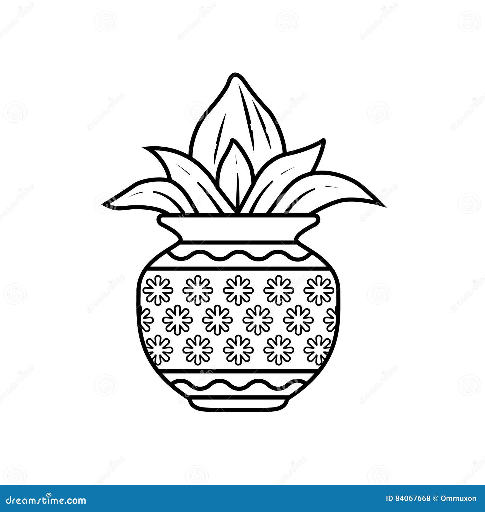 Kalash With Coconut, Mango Leaves And Diya For Happy Durga Puja Vector ...