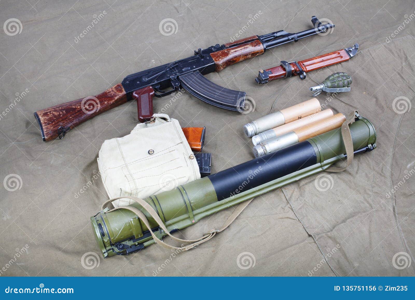 Kalashnikov AK 47 with Ammunitions on Canvas Stock Photo - Image of ...