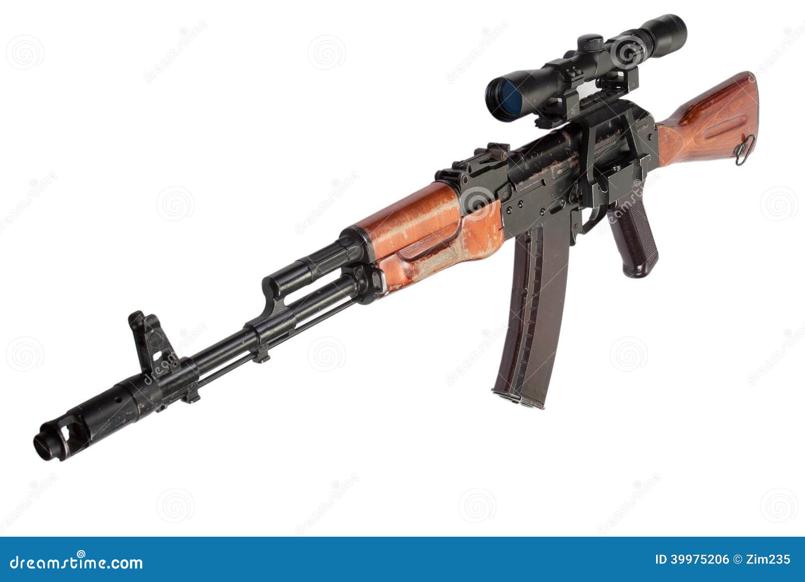 Kalashnikov AK Assault Rifle with Optical Sight on White Stock Photo ...