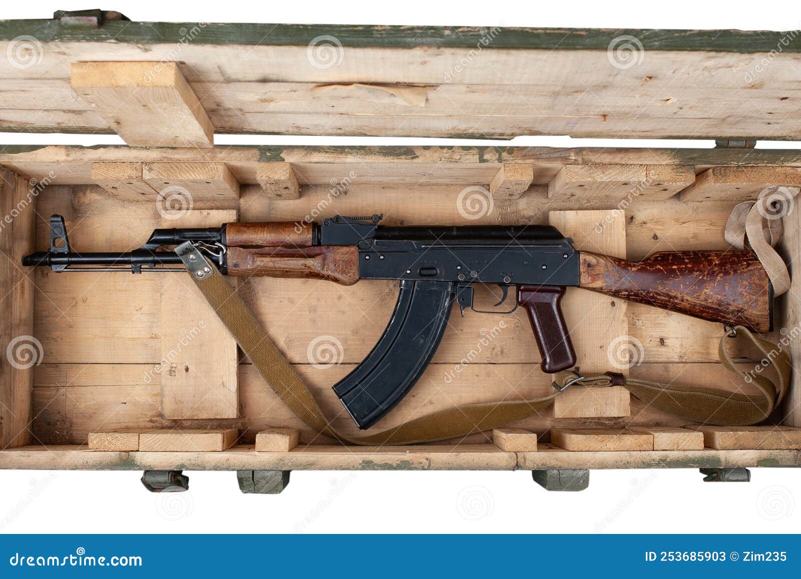 Kalashnikov AK47 Gun in Army Green Crate Stock Image - Image of firearm ...