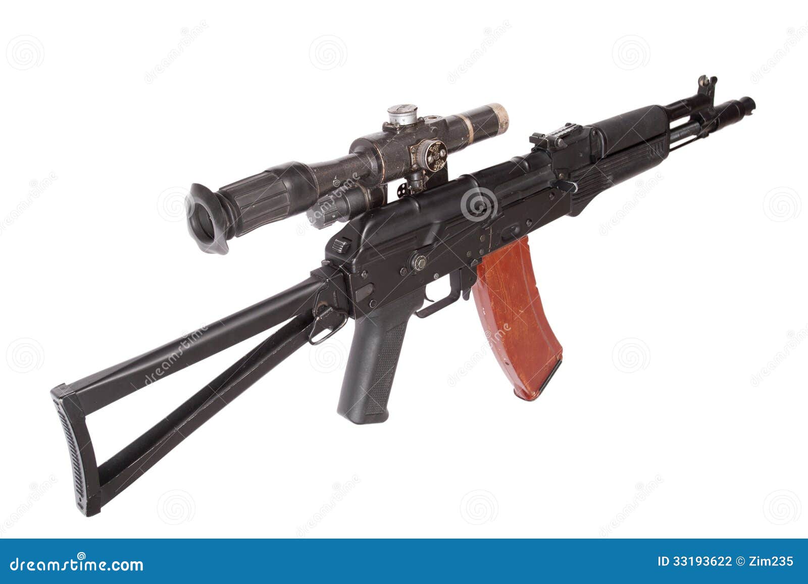 Kalashnikov AK with Optical Sight on White Stock Photo - Image of metal ...
