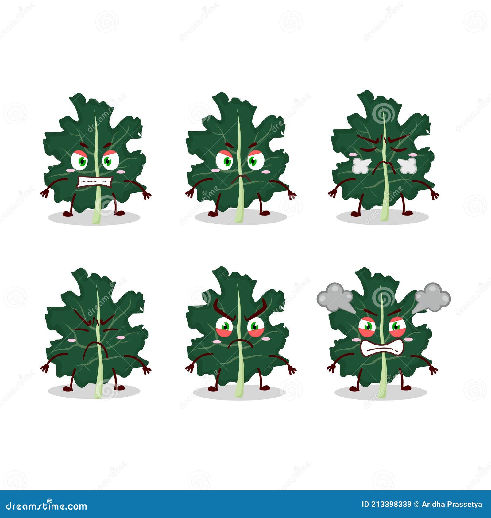 Kale Cartoon Character with Various Angry Expressions Stock Vector ...