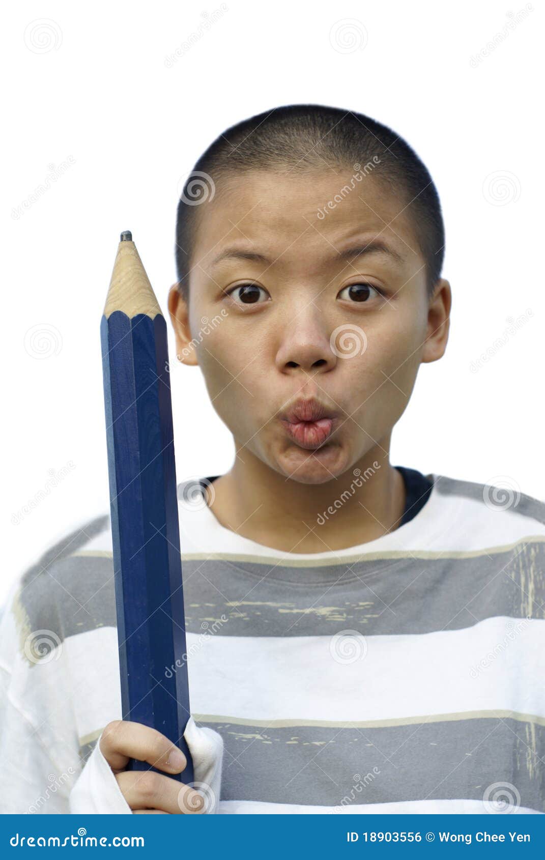 Kale Chinese Tiener Met Groot Potlood Stock Foto - Image of portret ...