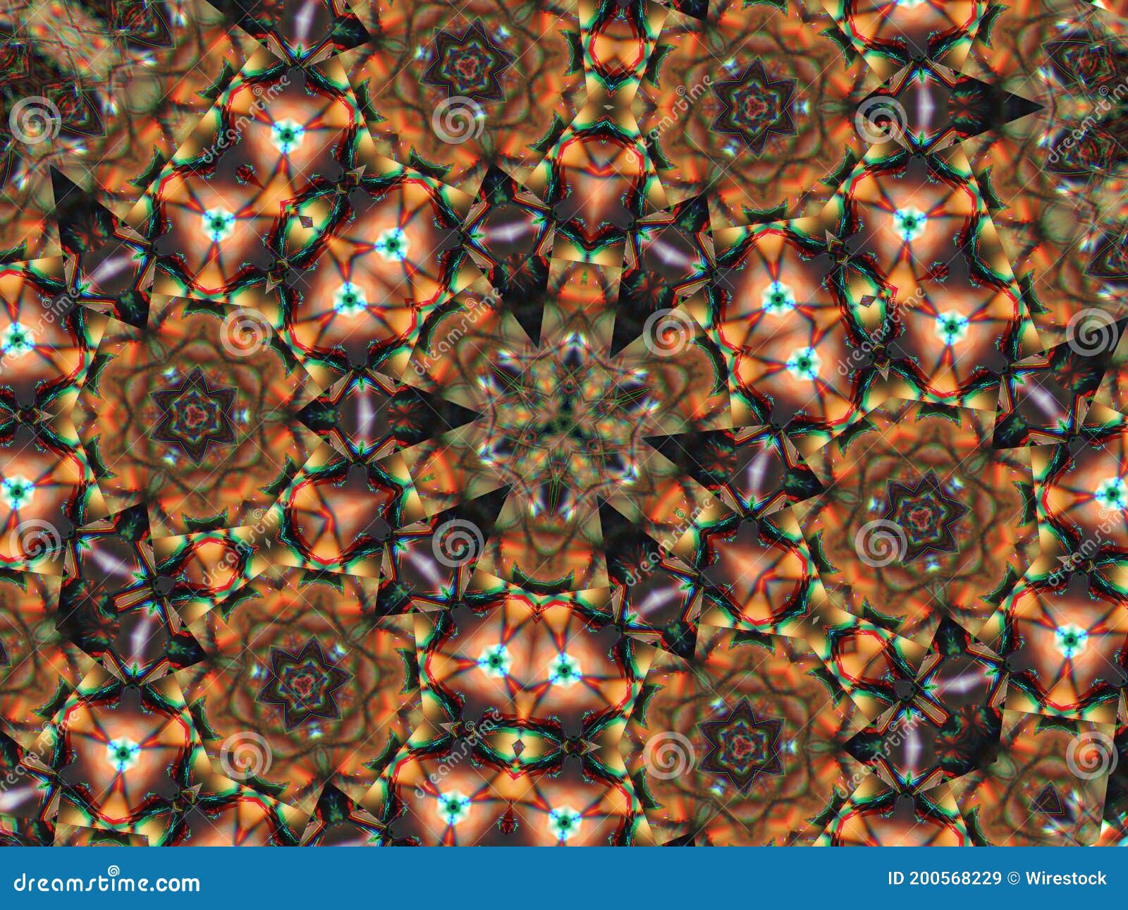 Kaleidoscope Fractal Pattern with Polygon Shapes in Orange and Brown ...